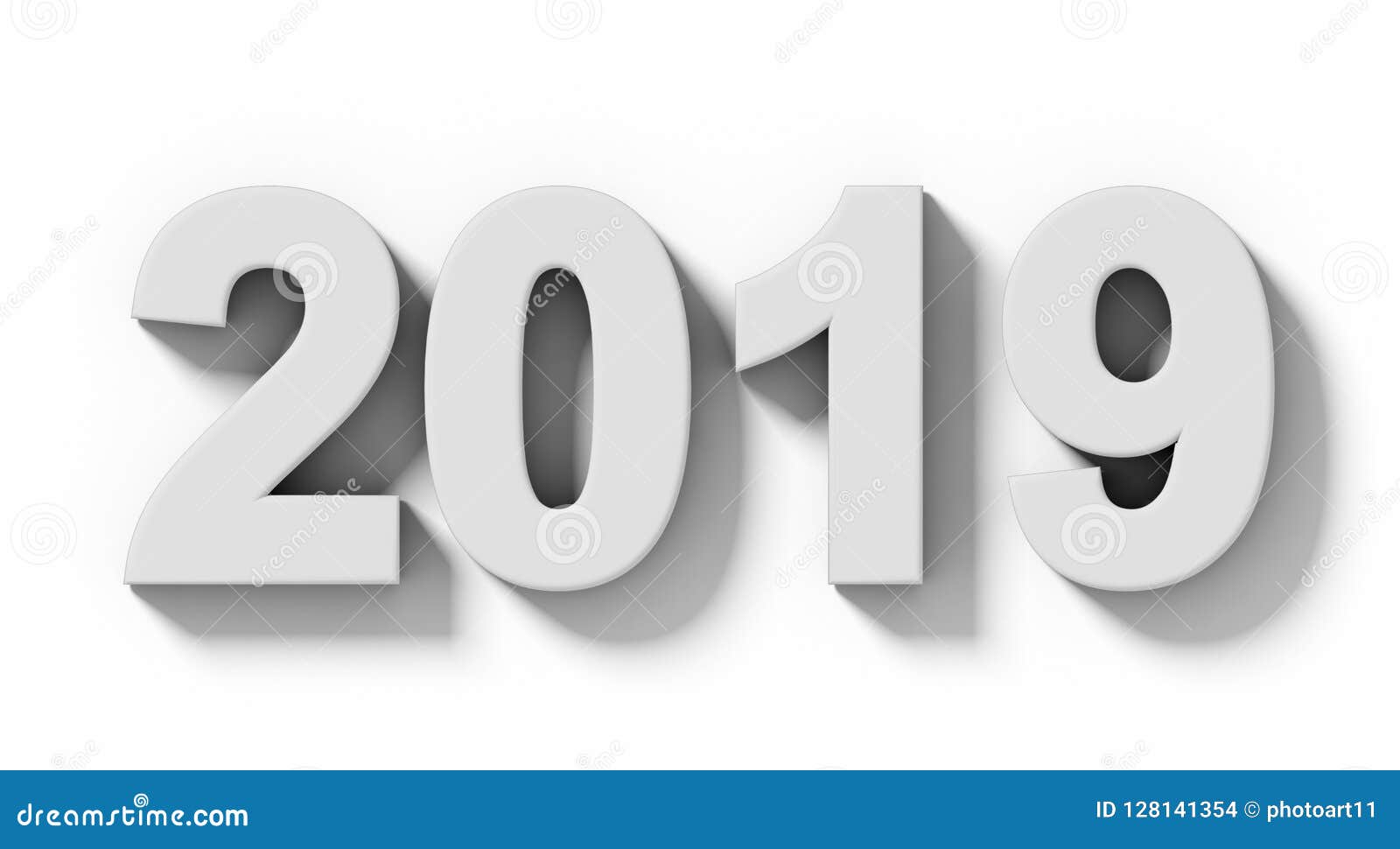 Year 2019 White 3d Numbers with Shadow Isolated on White - Orthogonal ...