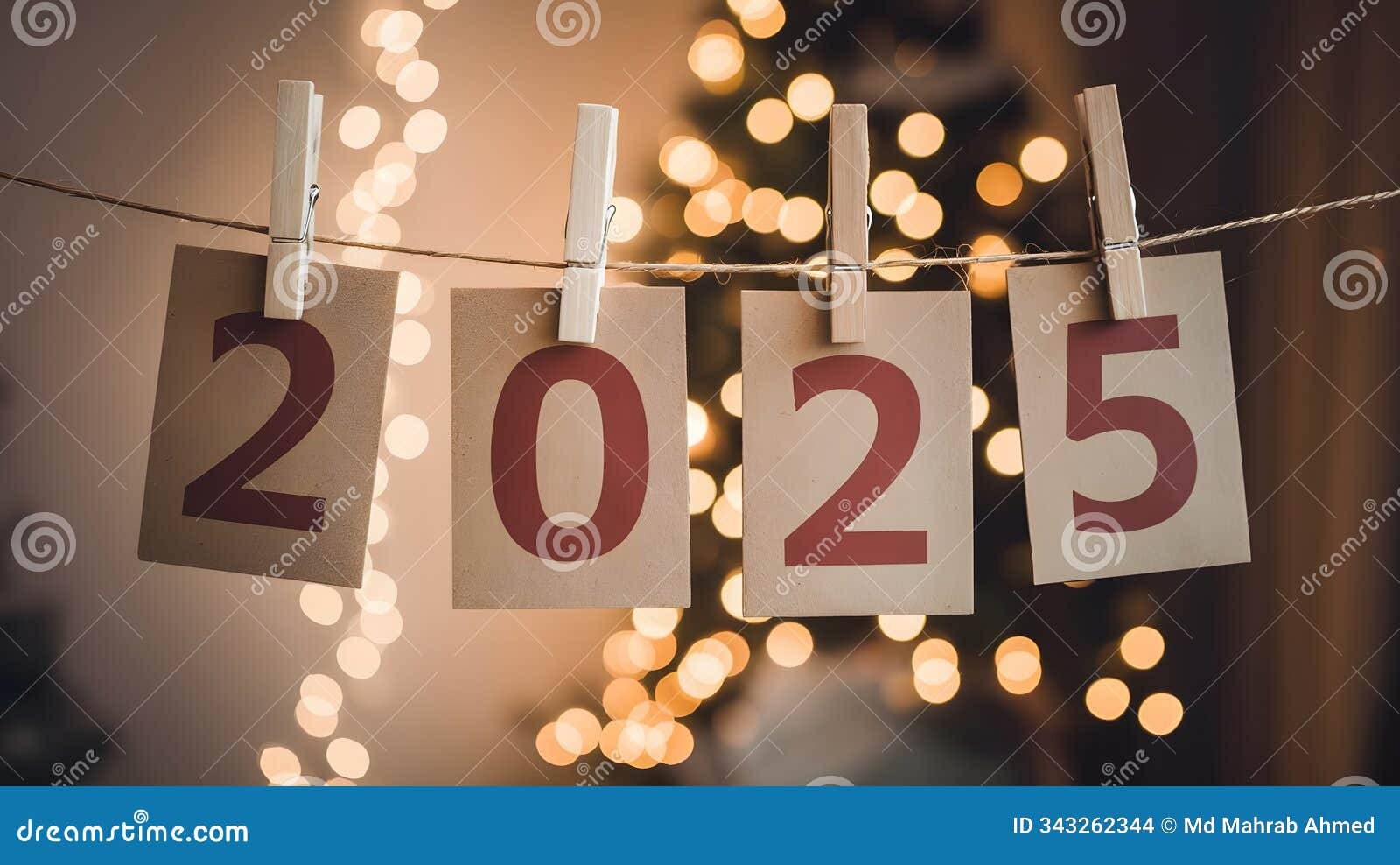 Year 2025 Written on Pinned Cards on a String. Stock Illustration ...
