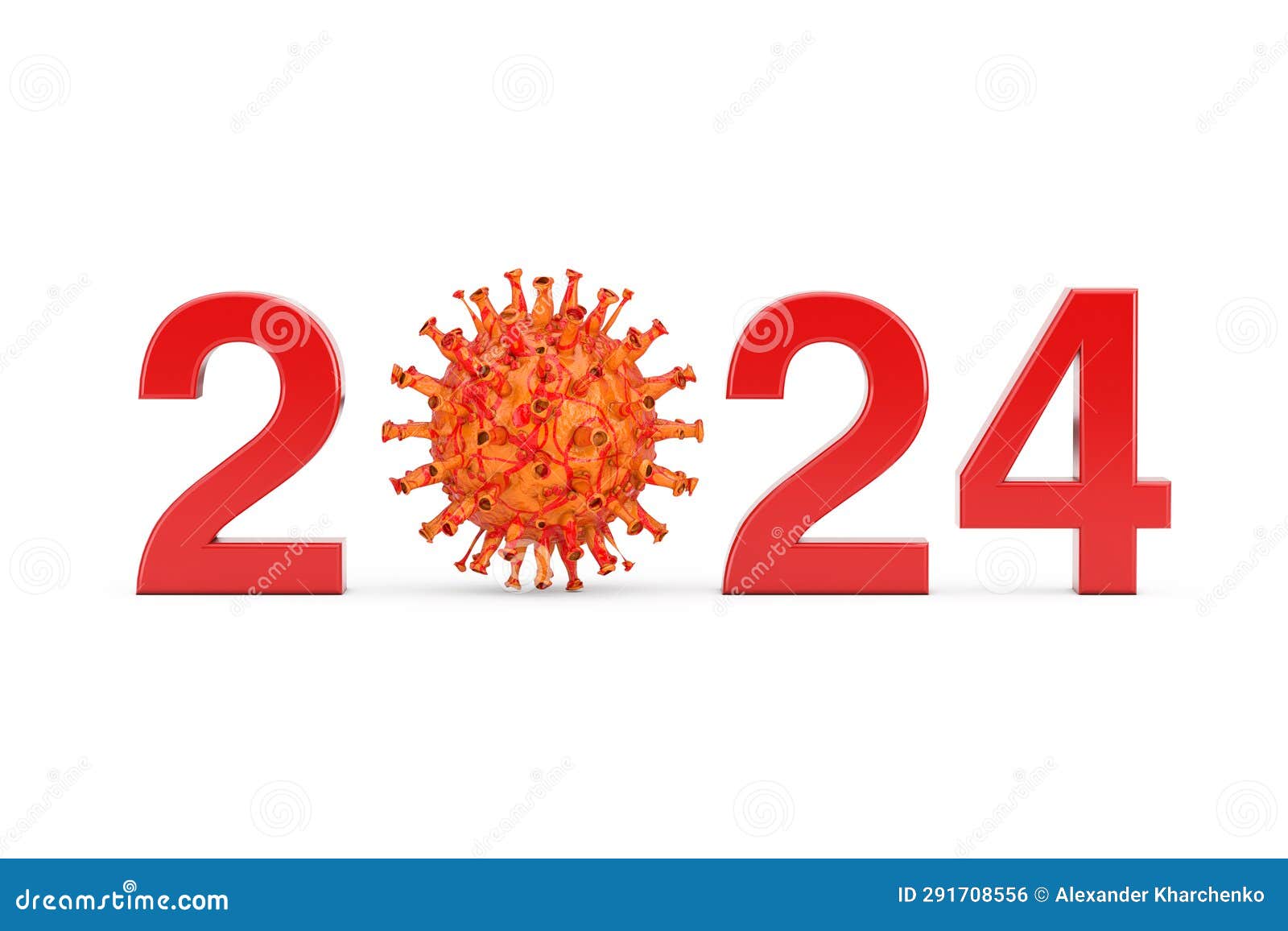 2024 Year with Zero Symbol As COVID-19 Corona Viruses Bacterias. 3d ...