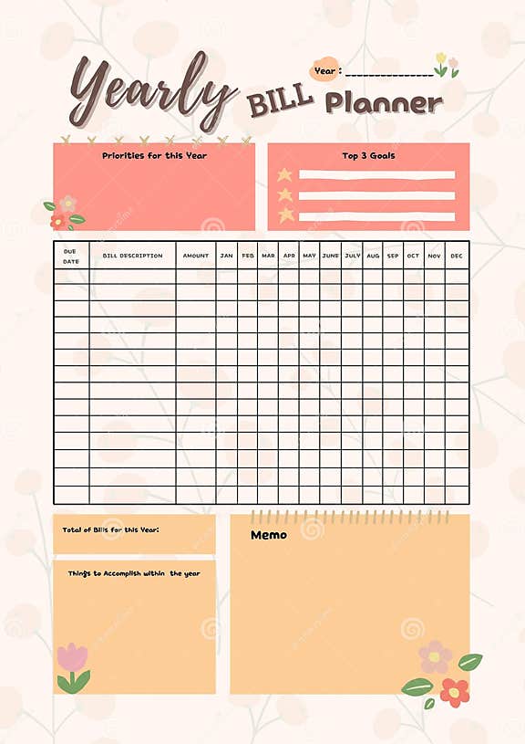 Yearly Bill Planner Digital Planning Insert Sheet Printable Page ...