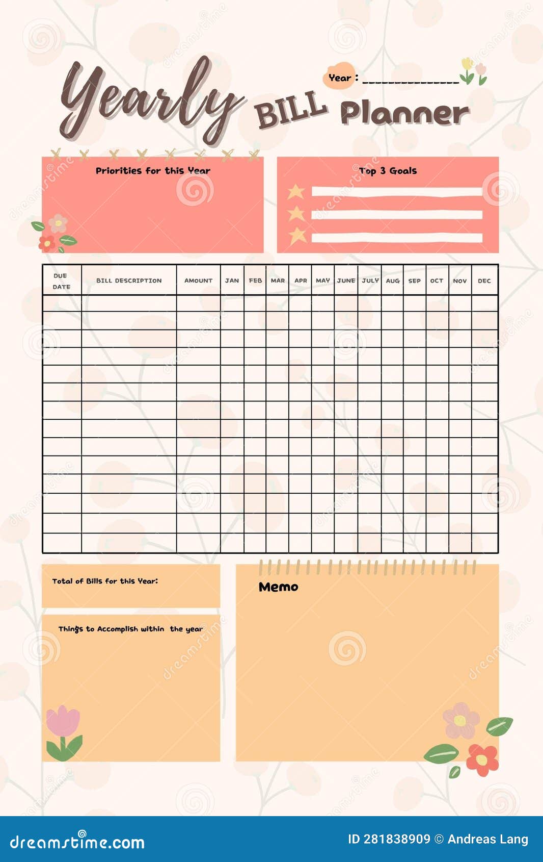 Yearly Routine Planner Digital Printable Blank Template Insert Royalty ...