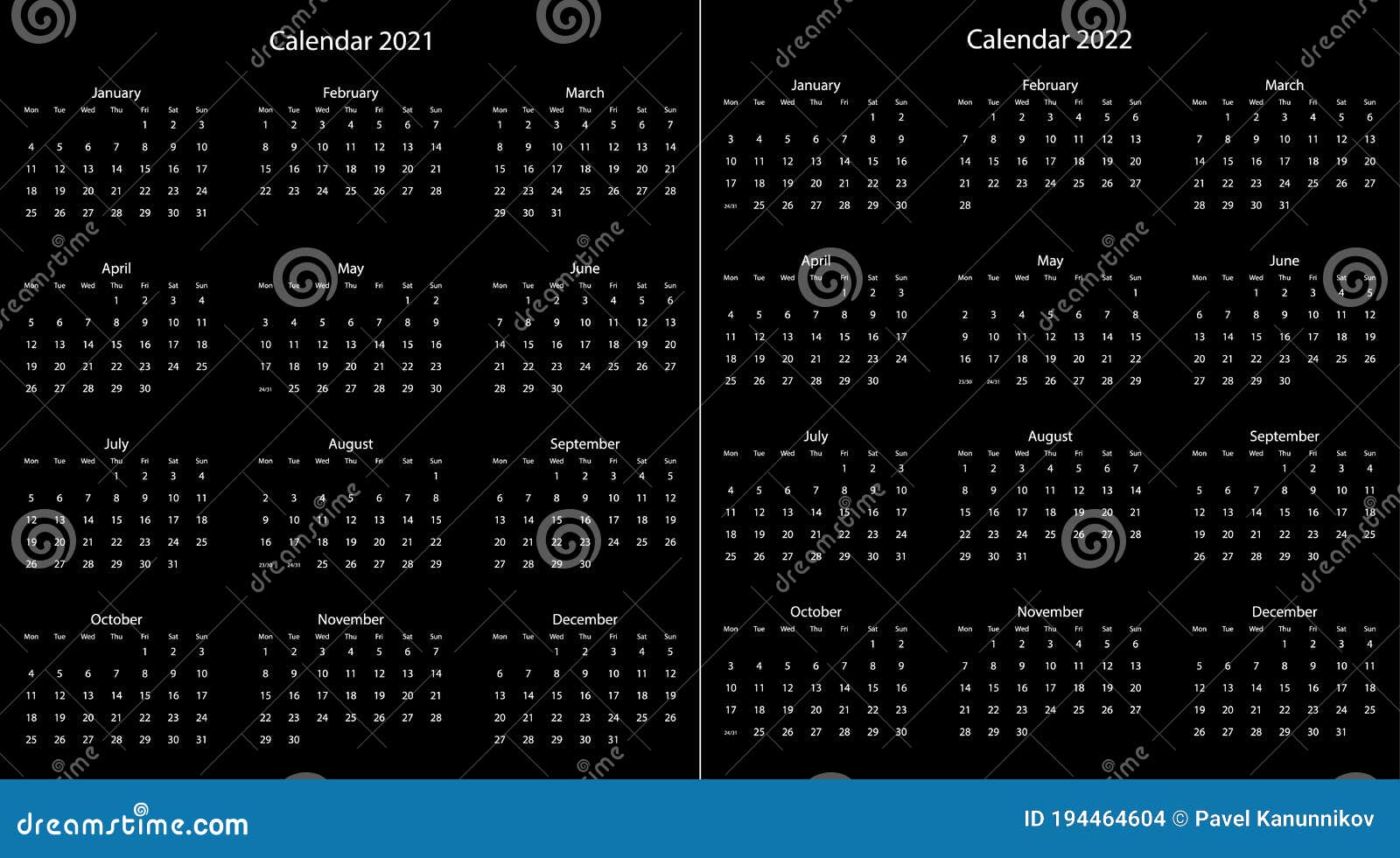 2021, 20220 Yearly Calendar - 12 Months Yearly Calendar Vector Eps ...