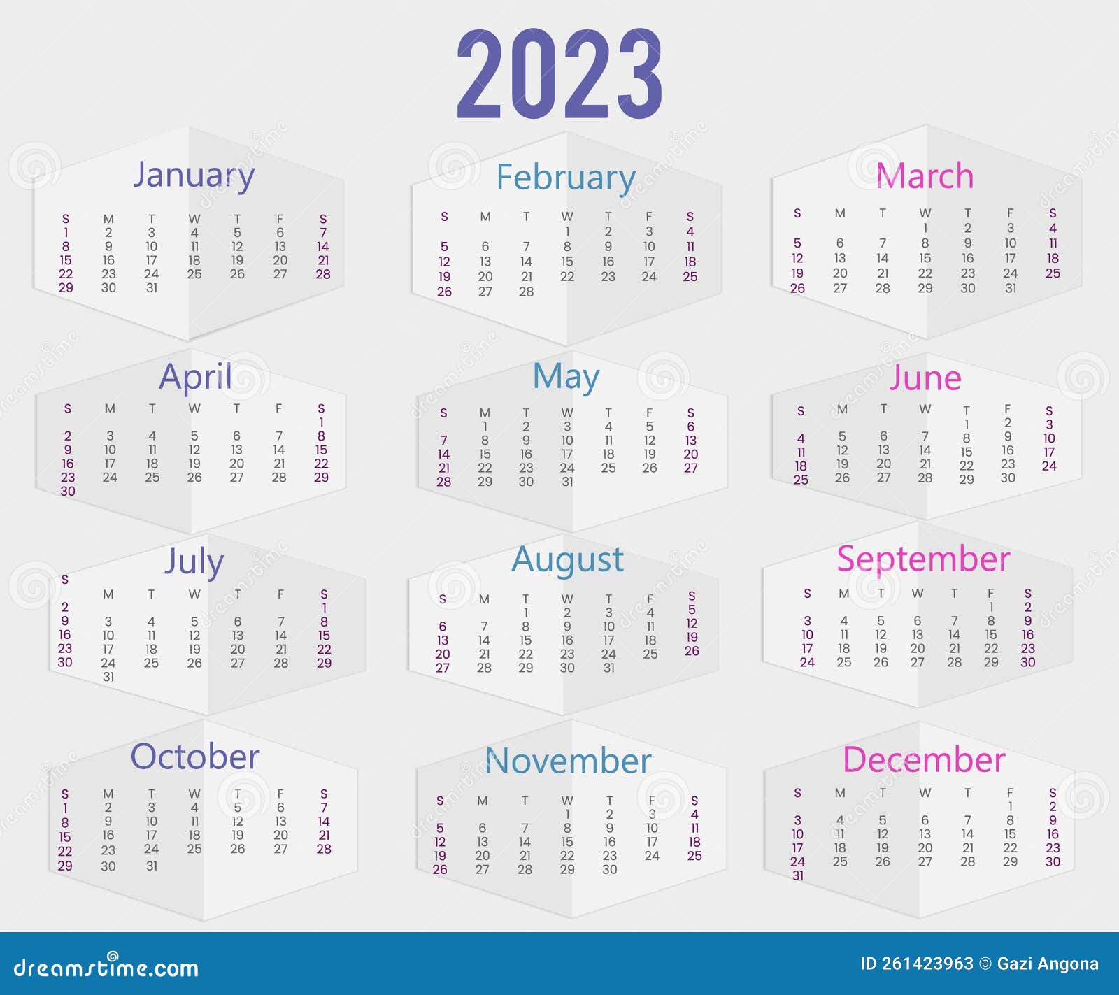 Yearly Calendar Template 2023 Vector Illustration | CartoonDealer.com ...