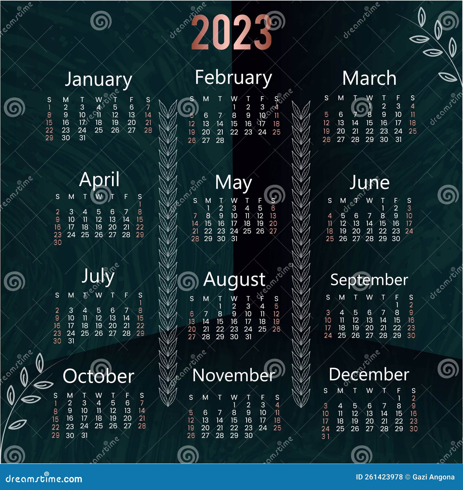 Yearly Calendar Template 2023 Vector Illustration | CartoonDealer.com ...