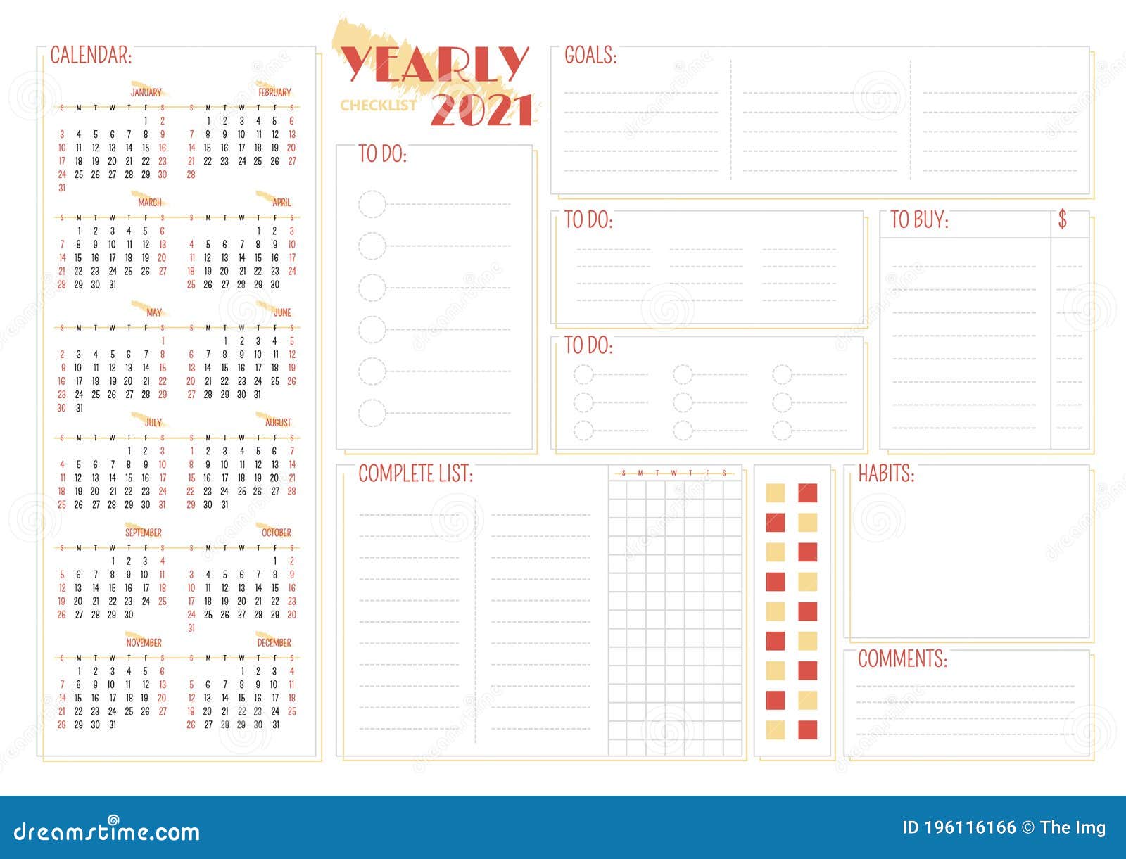 Yearly Checklist Minimalist Planner Page Design Vector Illustration ... Yearly Checklist Minimalist Planner Page Design Vector Illustration ...