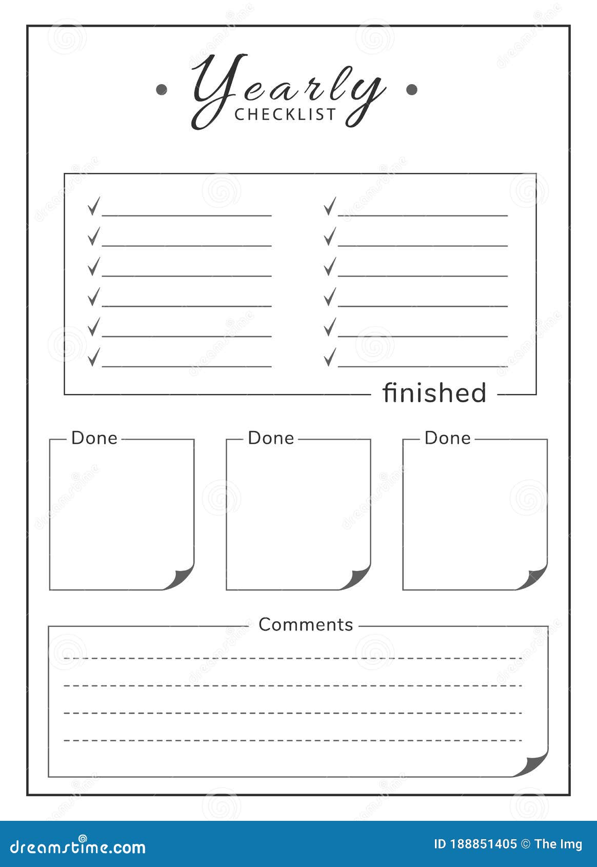 Yearly List Minimalist Planner Page Design Cartoon Vector ...
