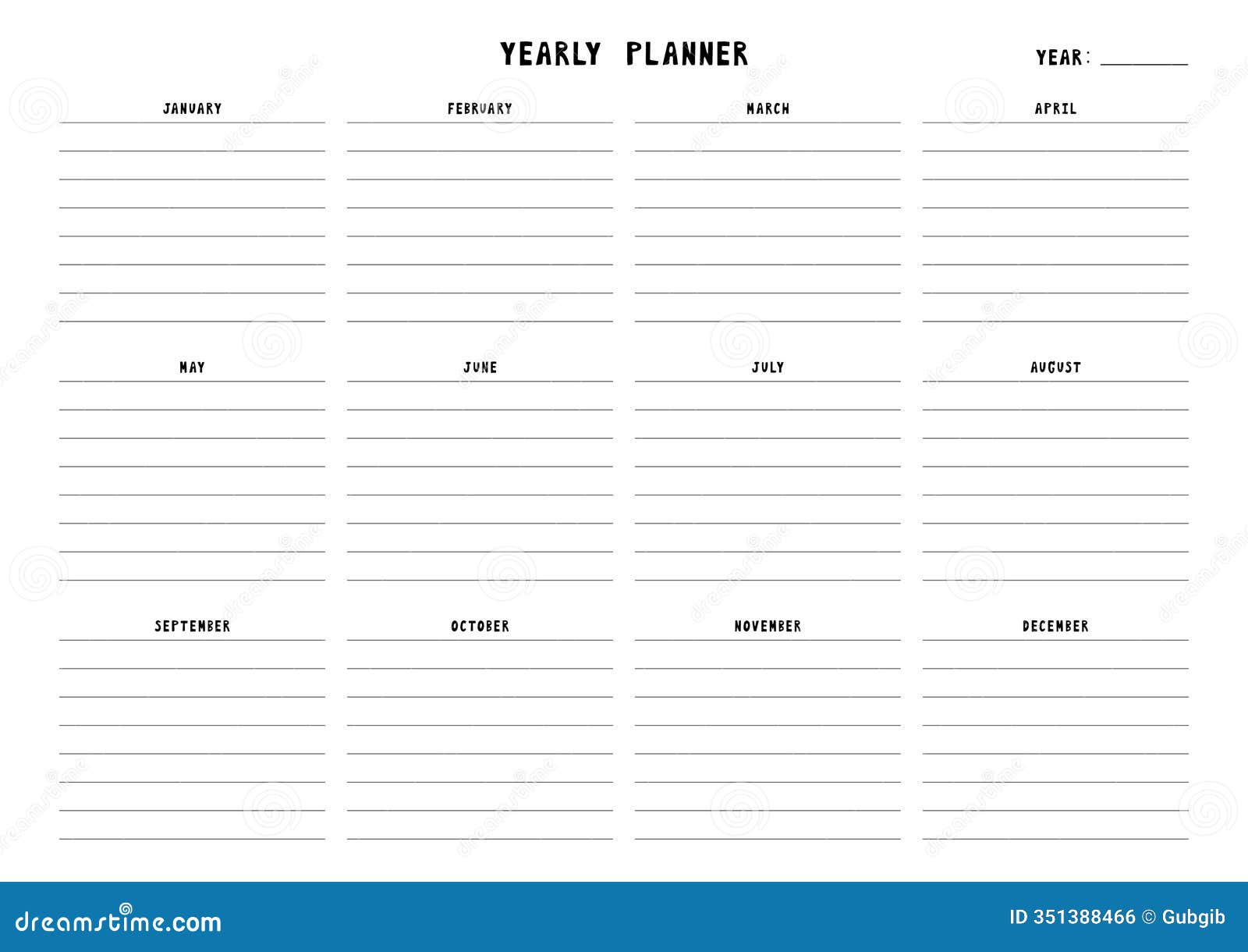 Yearly Planner Calendar Template with for Notes Stock Illustration ...