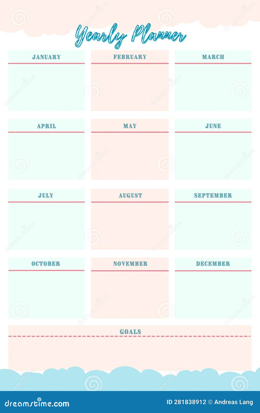 Yearly Routine Planner Digital Printable Blank Template Insert Royalty ...