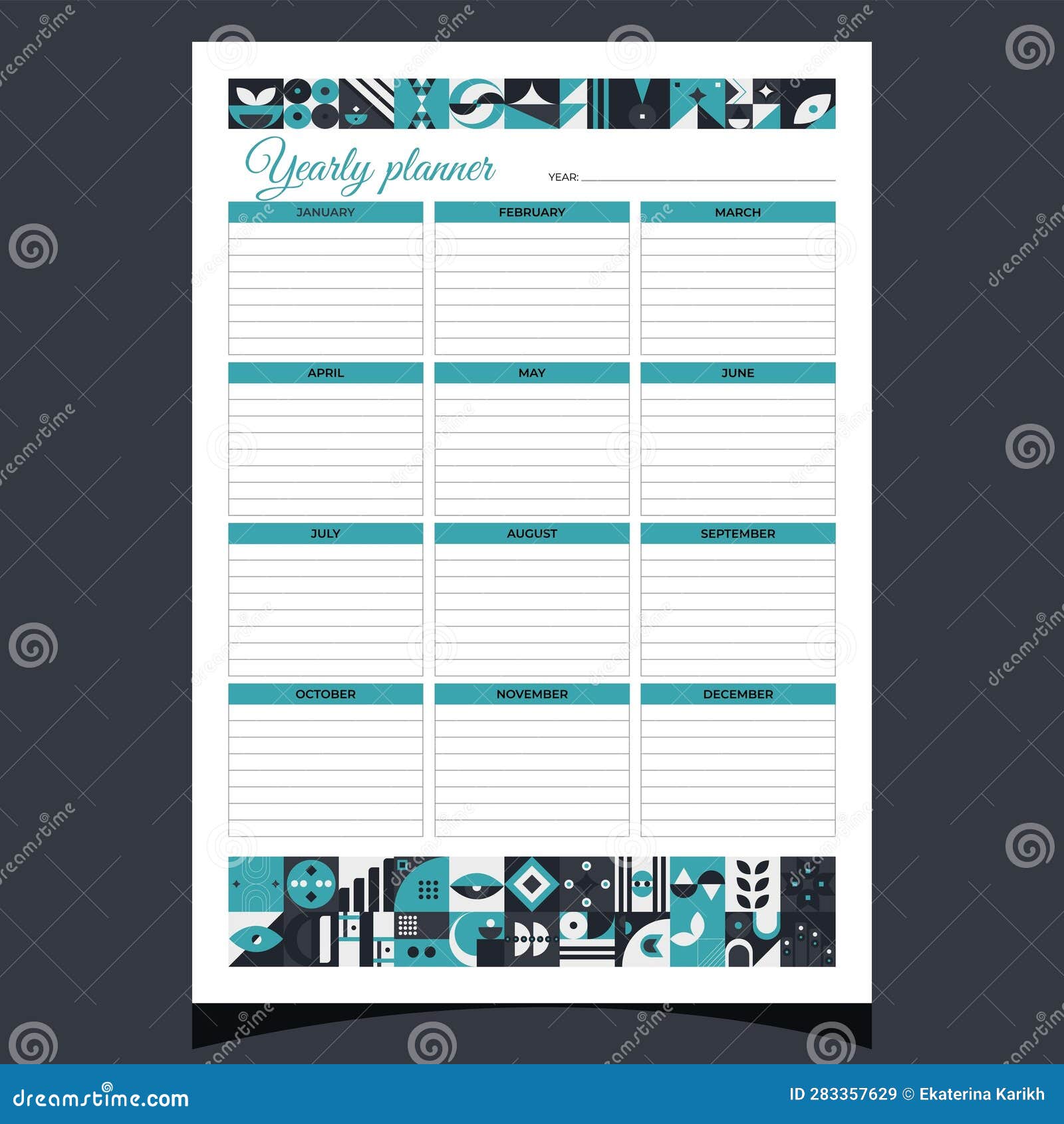 Yearly Planner Geometric. Yearly Planner Printable Template With ...