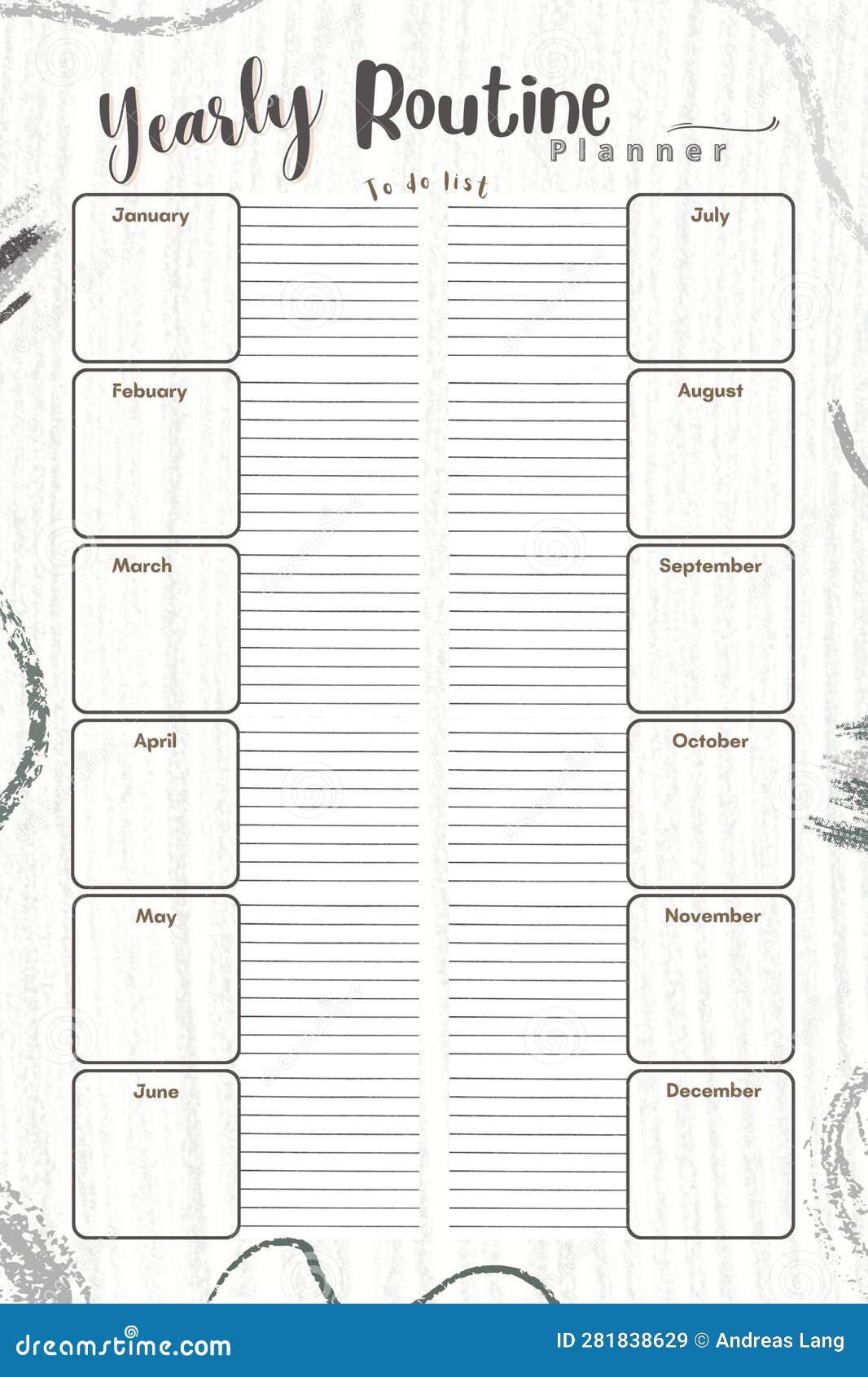 Yearly Routine Planner Digital Printable Blank Template Insert Stock ...