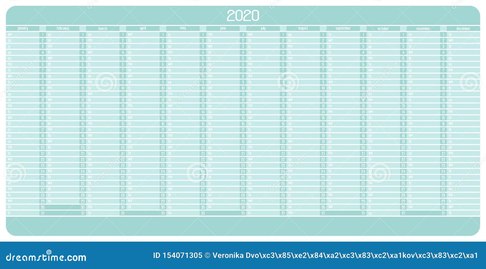 Yearly Wall Calendar Planner Template for Year 2020 Stock Vector ...