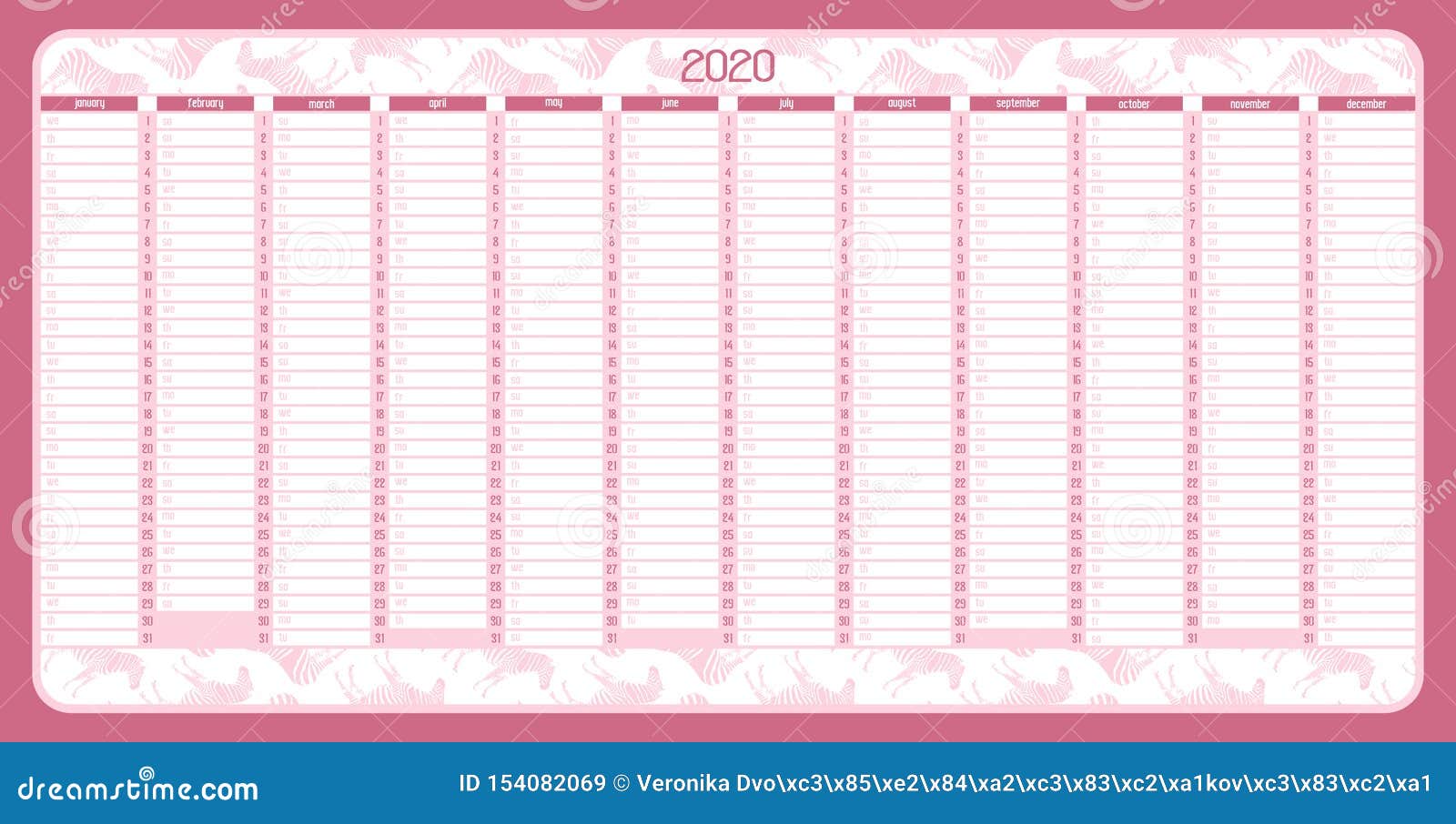 Yearly Wall Calendar Planner Template for Year 2020 Stock Vector ...