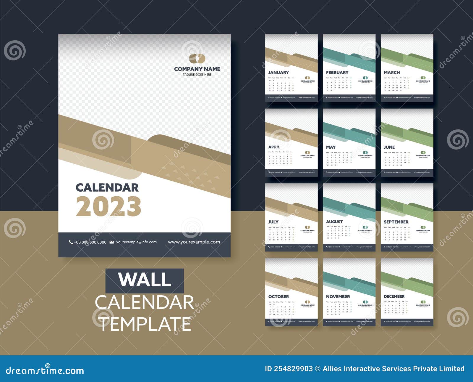 2023 Yearly Wall Calendar Template or Flyer Layout with Copy Space ...