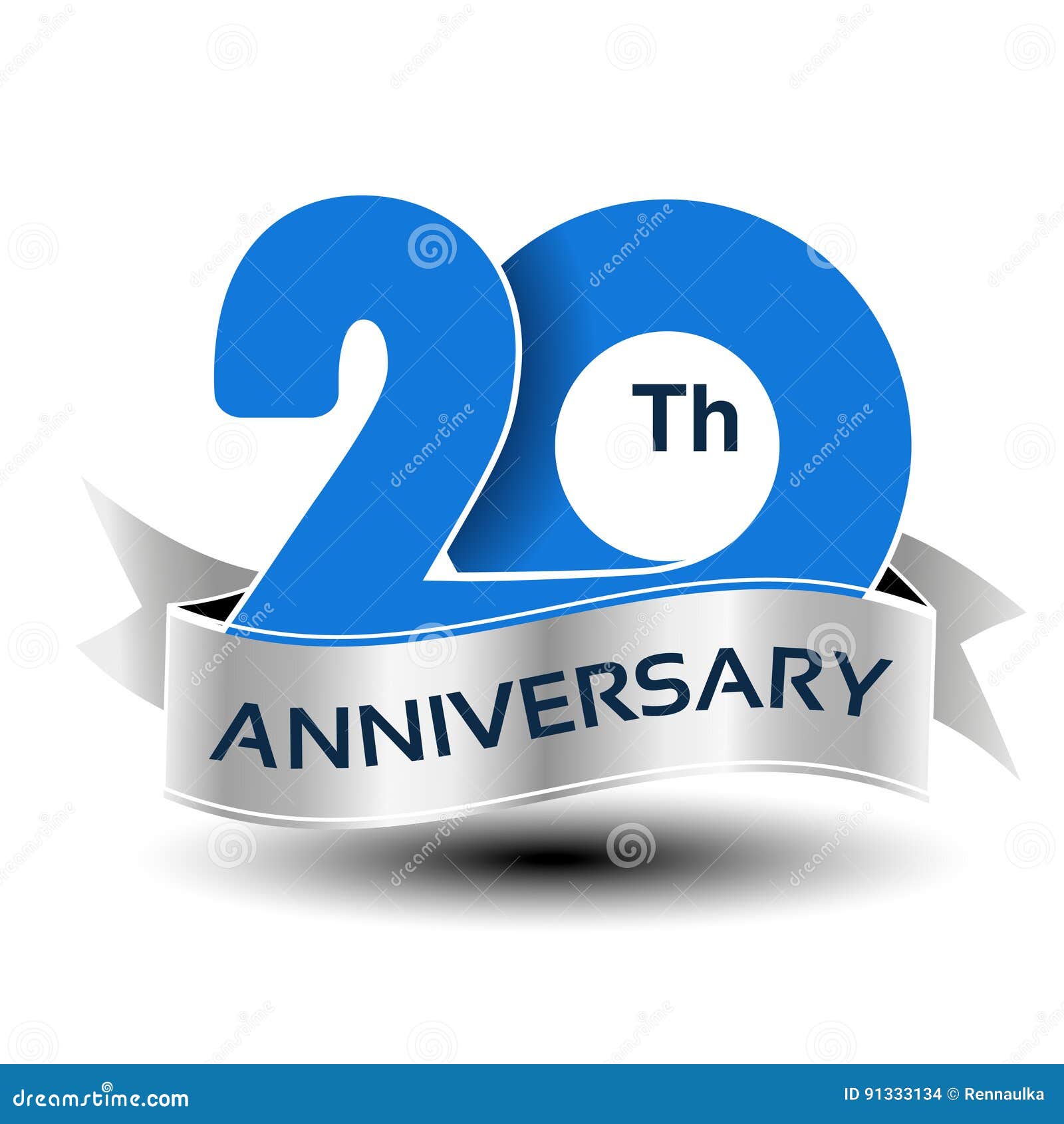 20 Years Anniversary, Blue Number with Silver Ribbon Stock Vector ...
