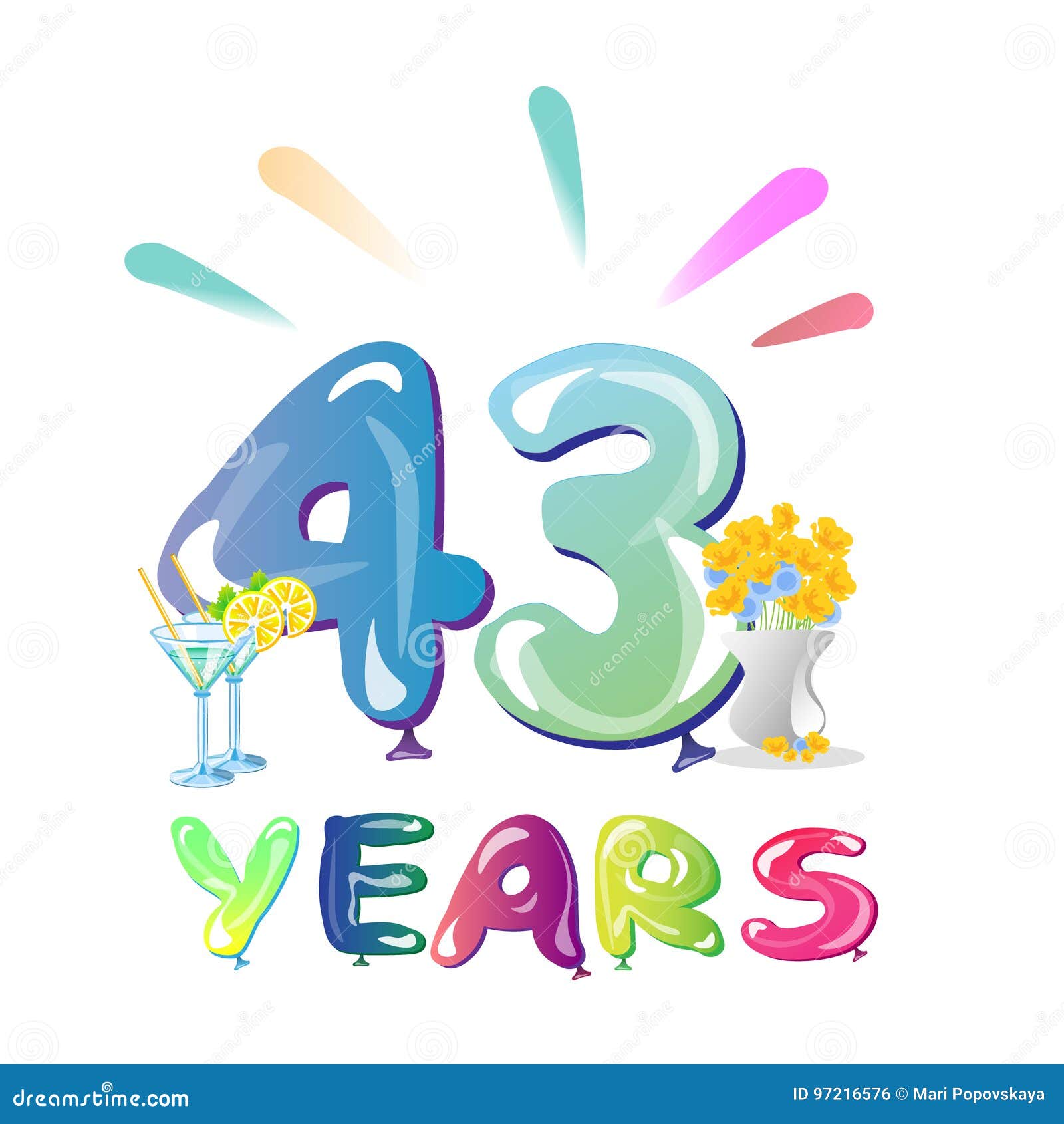 43 Years Anniversary Celebration Balloons Stock Vector - Illustration ...