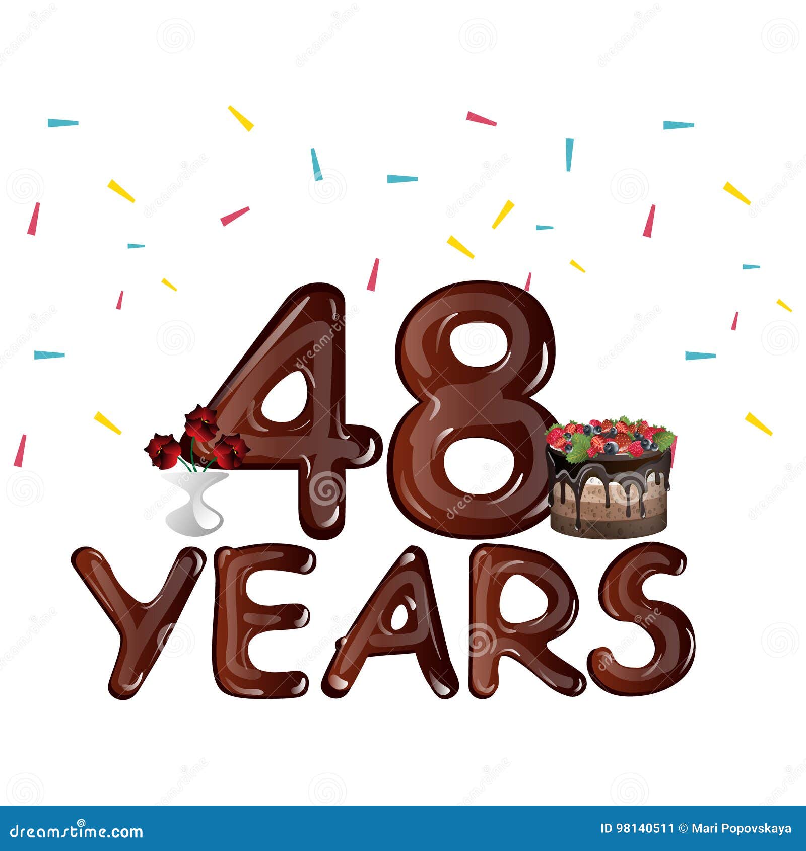 48 Years Anniversary Celebration with Flowers and Cake Stock Vector ...