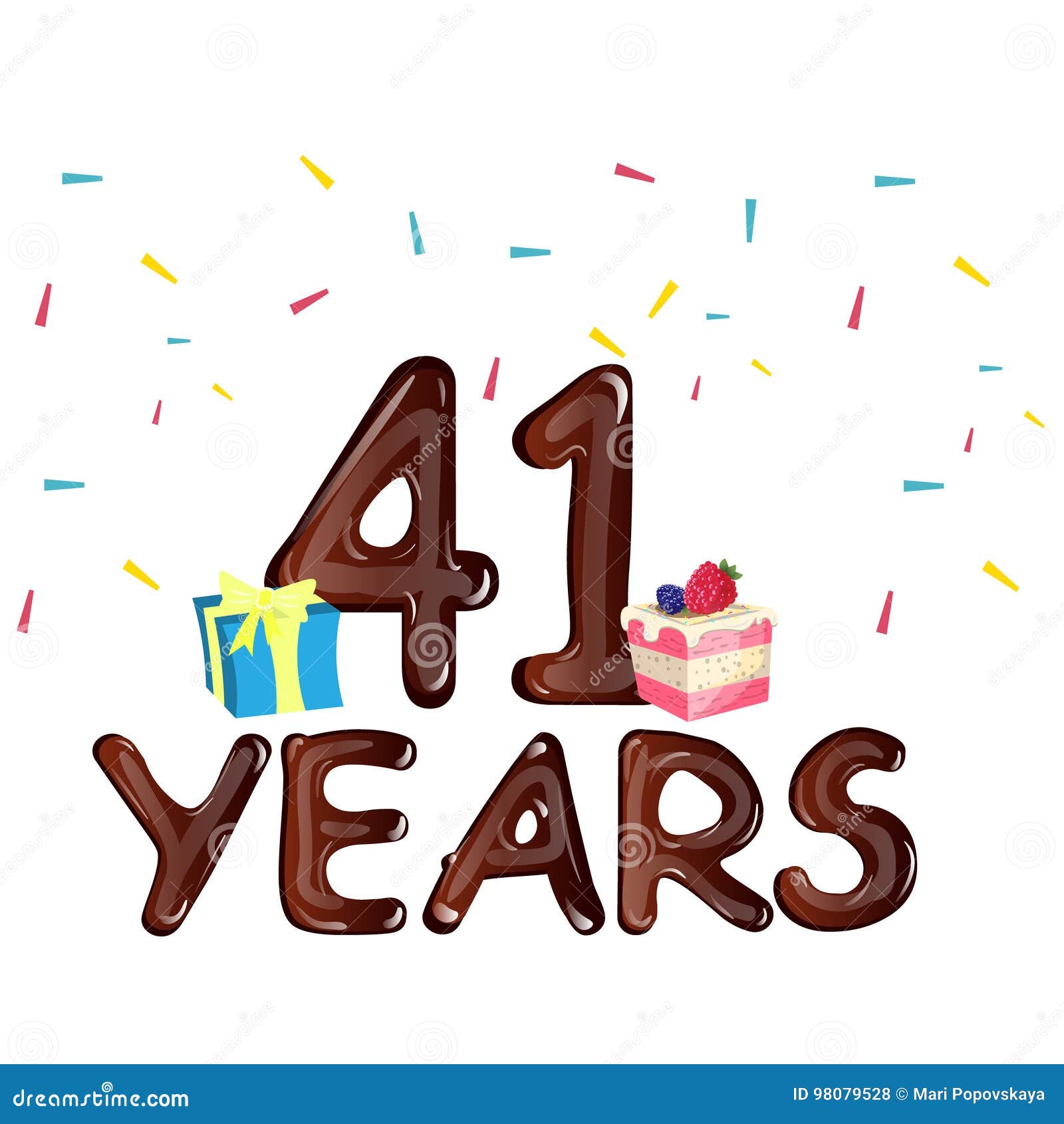 41 Years Anniversary Celebration with Gift Box and Cake Stock Vector ...