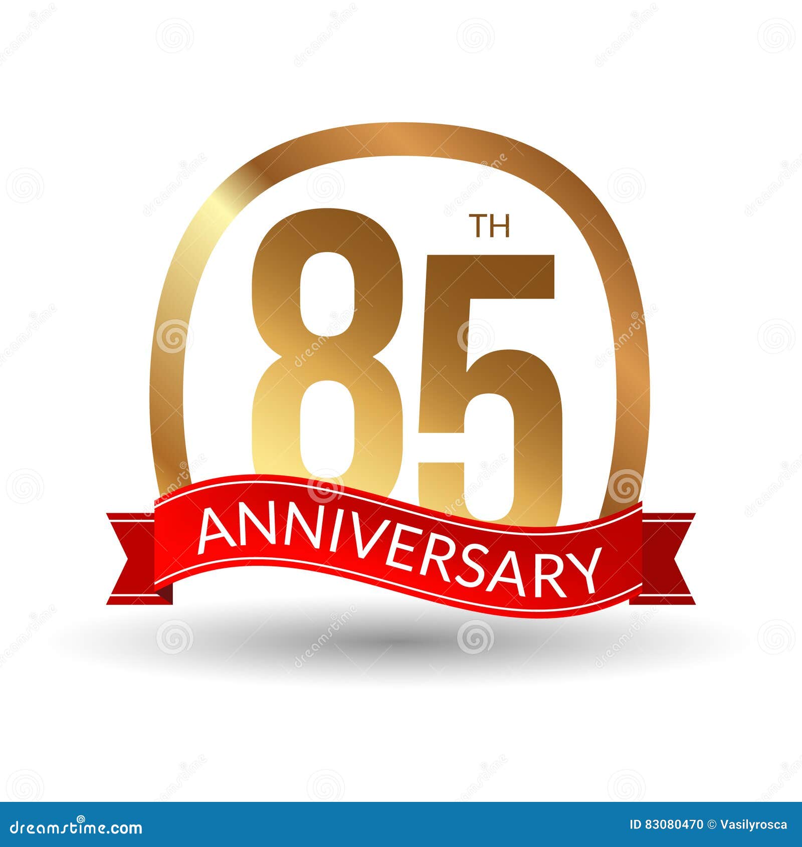 85 Years Anniversary Experience Gold Label with Red Ribbon, Vector ...