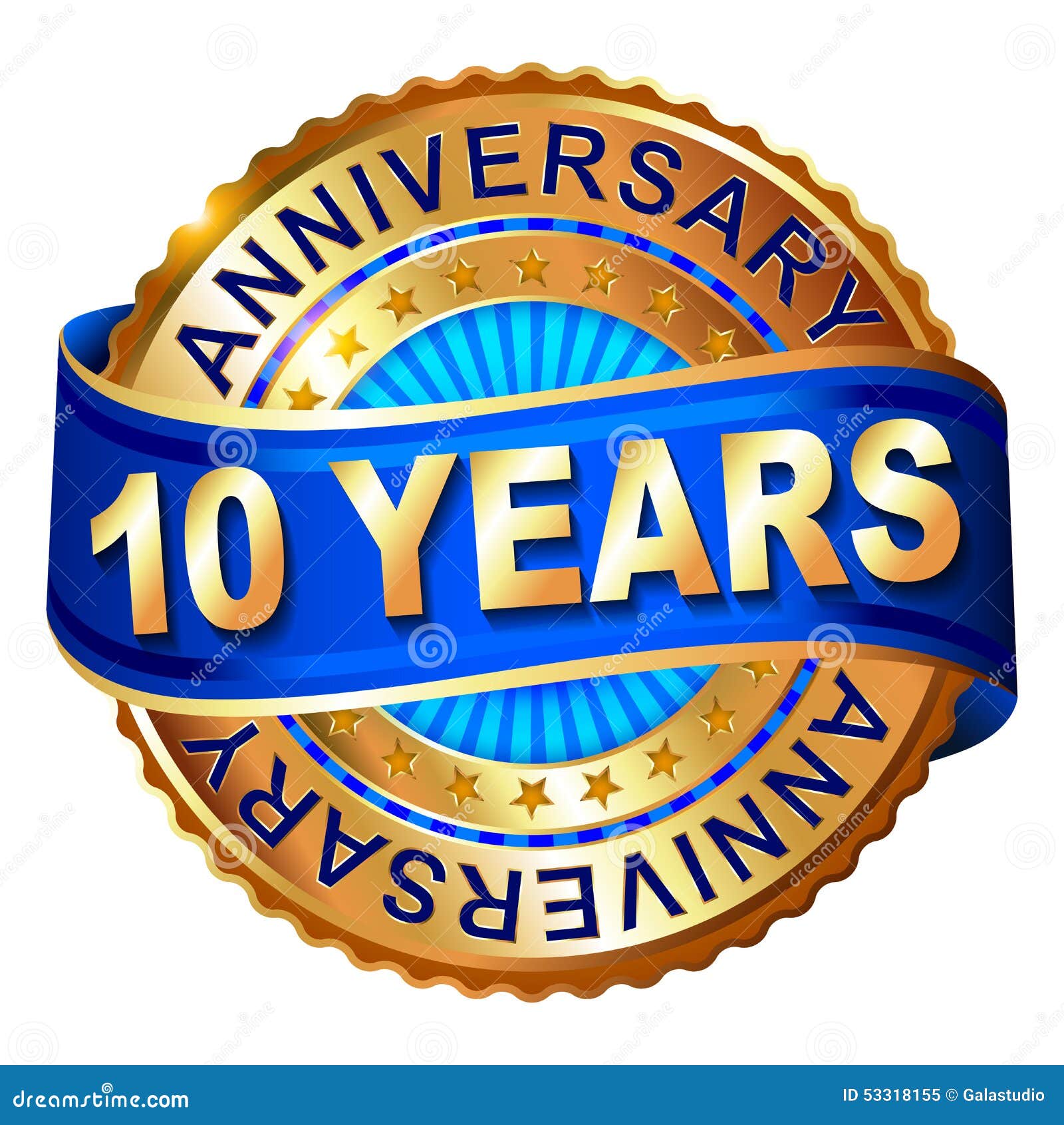 10 Years Anniversary Golden Label with Ribbon. Stock Illustration ...