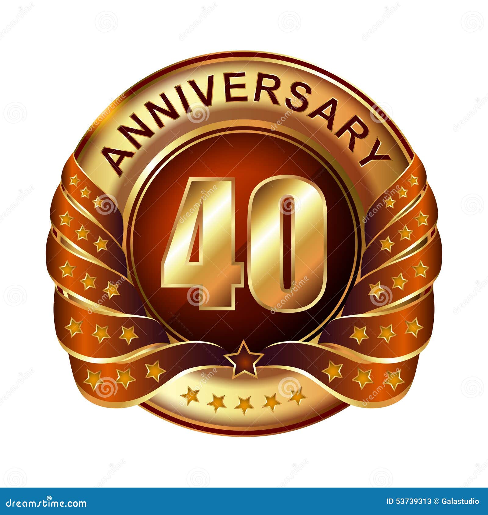 40 Years Anniversary Golden Label with Ribbon. Stock Illustration ...