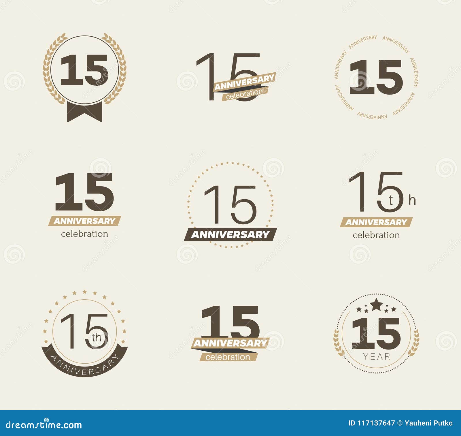 15 Years Anniversary Logo Set. 15th Anniversary Icons Stock Vector ...