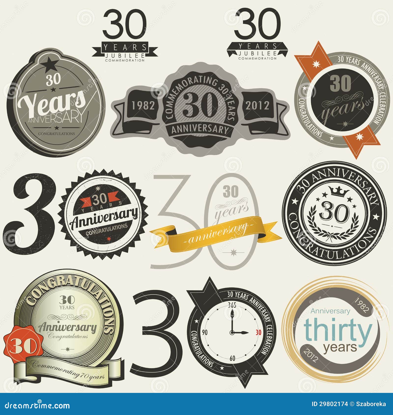 30 Years Anniversary Signs and Cards Design Stock Vector - Illustration ...