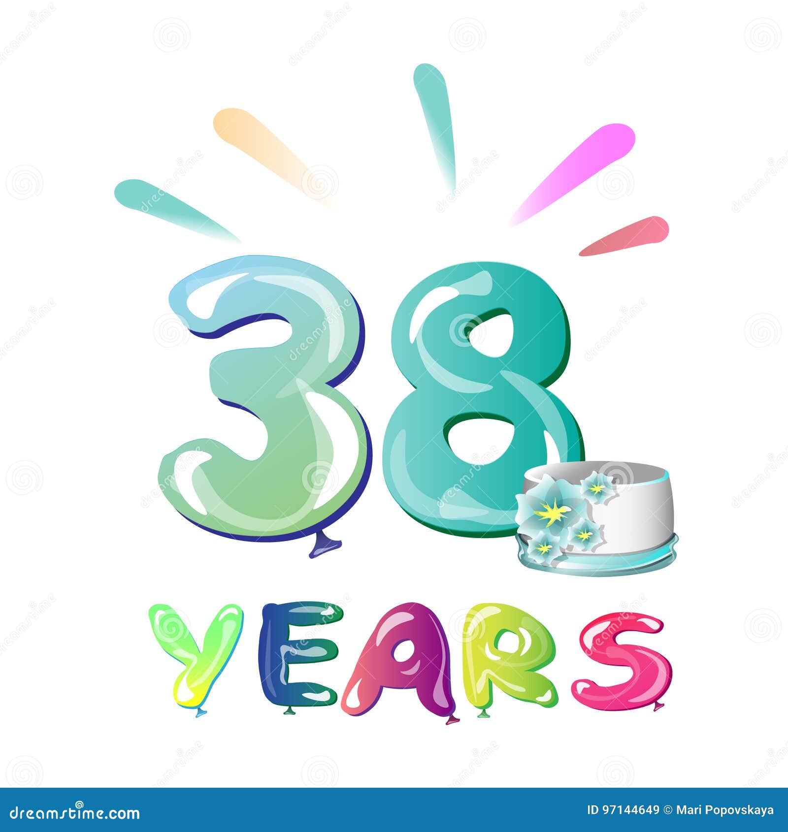 38 Years Birthday Celebration Greeting Card Stock Vector - Illustration ...