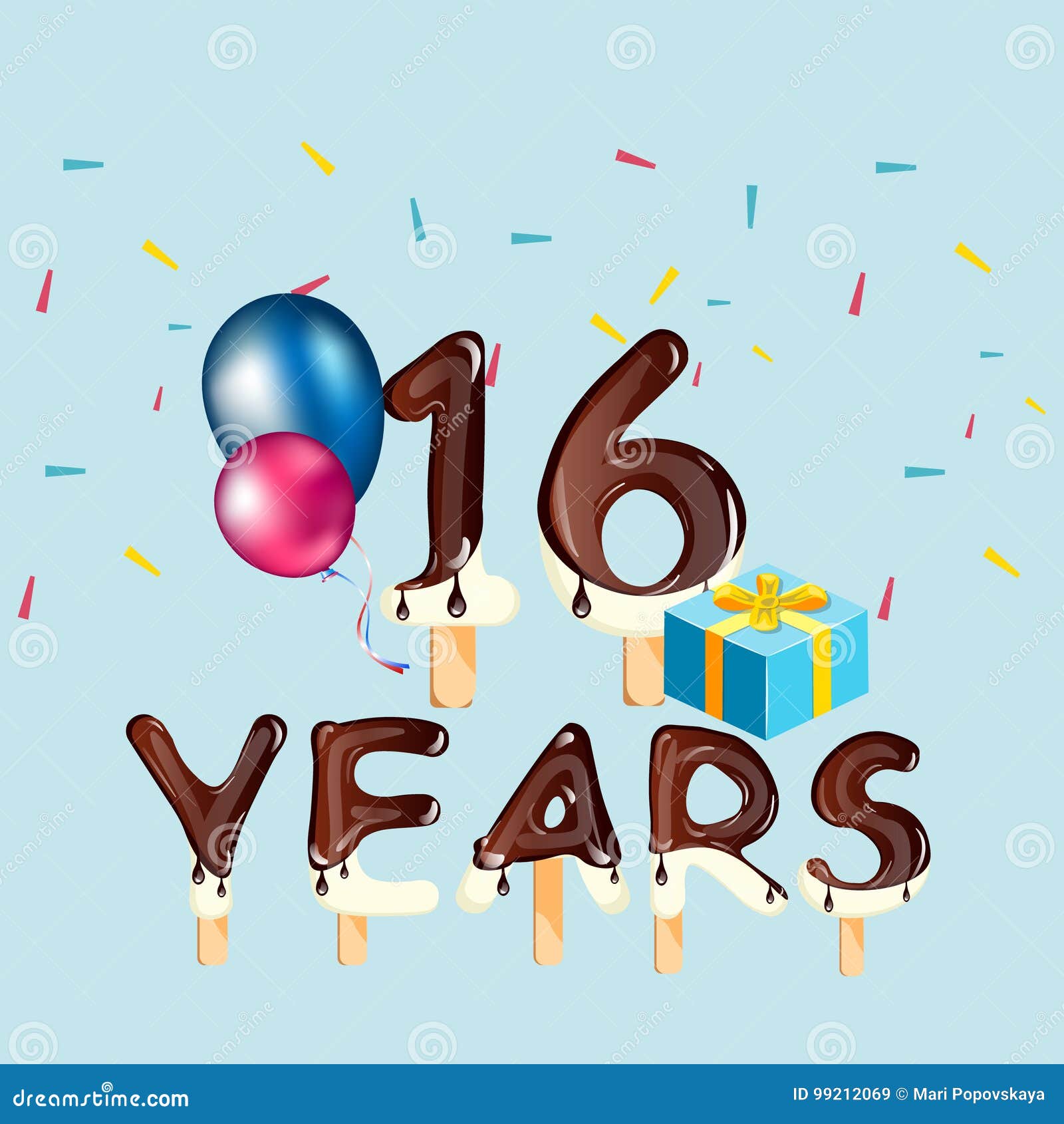 16 Years Birthday Celebration Greeting Card Stock Vector - Illustration ...