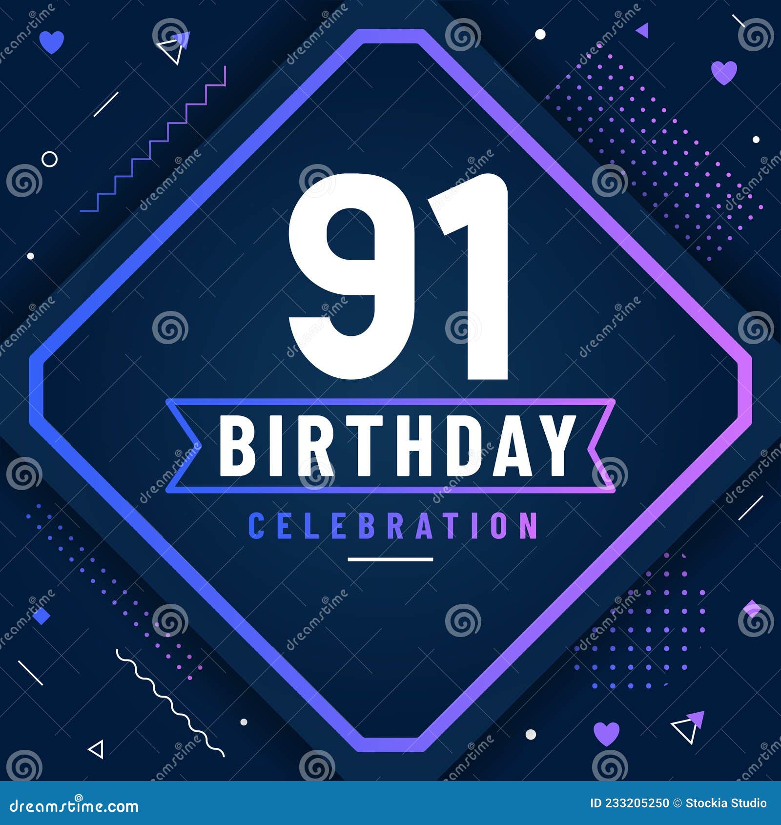 91 Years Birthday Greetings Card, 91 Birthday Celebration Background ...