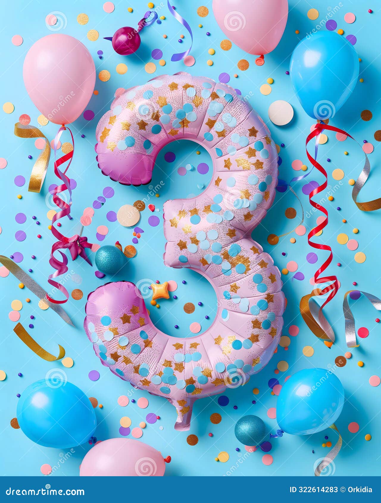 3 Years Birthday Party Balloons Design Stock Illustration ...