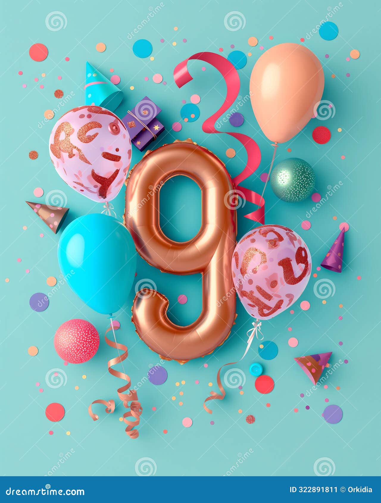 9 Years Birthday Party Balloons Design Stock Illustration ...