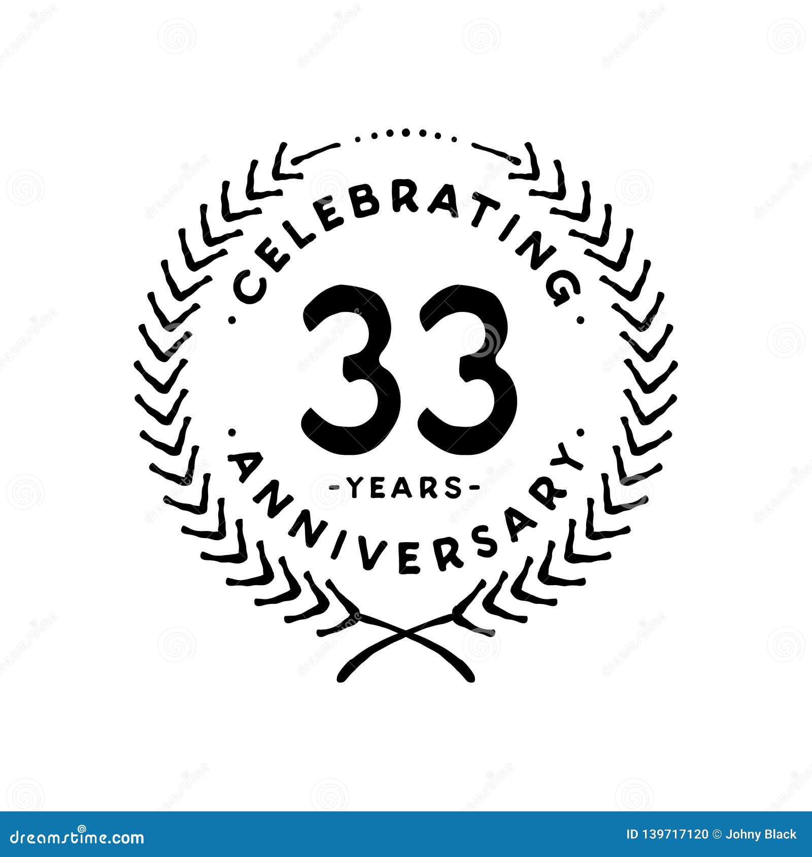 Celebrating 33rd Years Anniversary Logo. With Silver Ring And Blue ...