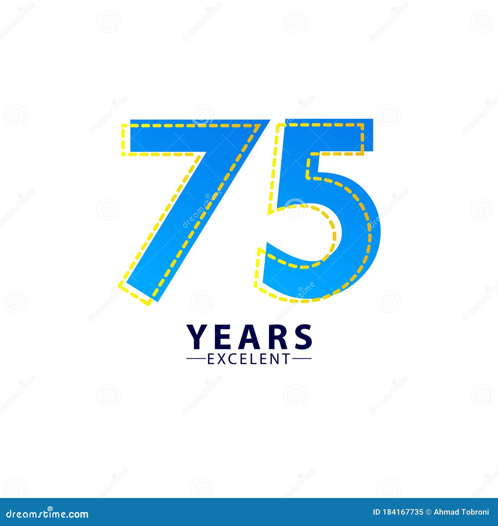 75 Years Excellent Anniversary Celebration Blue Dash Vector Template ...