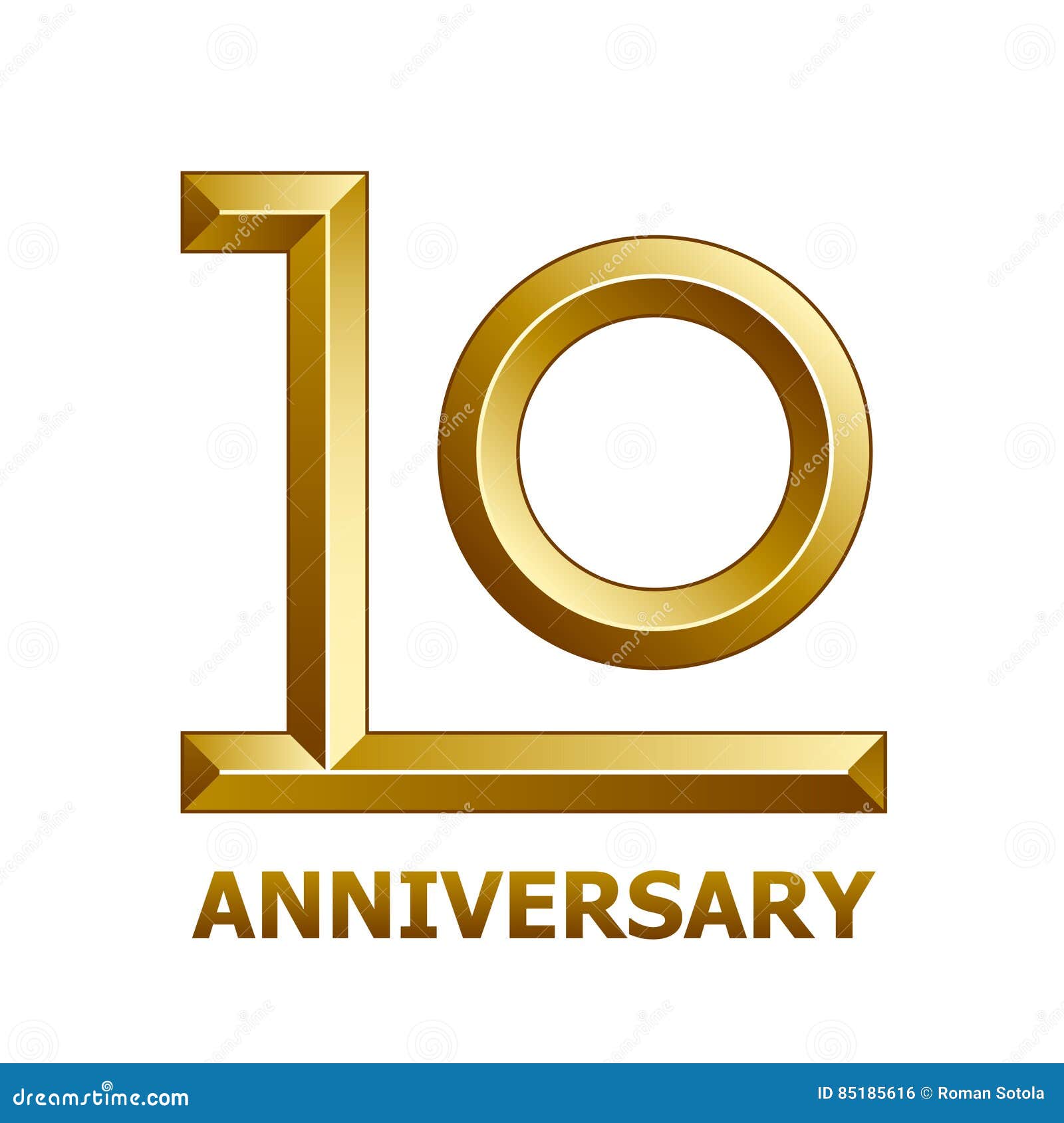 10 Years Golden Anniversary Symbol Stock Vector - Illustration of happy ...