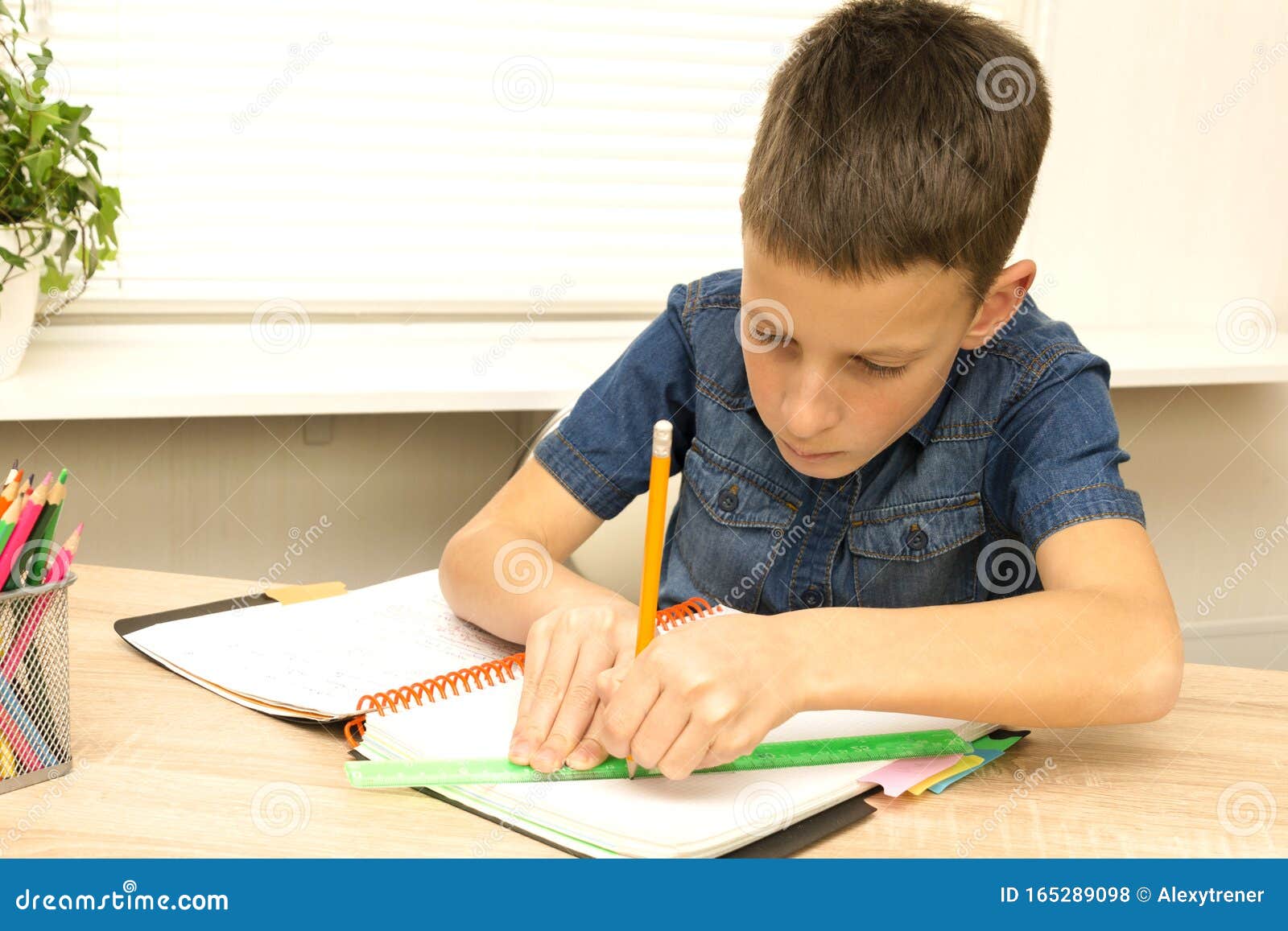 8 Years Old Boy Doing His Homework - Education Stock Photo - Image of ...