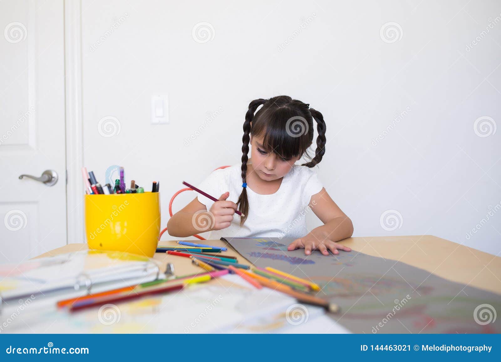 Girl making artwork stock image. Image of indoors, horizontal - 144463021