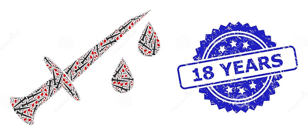 Textured 18 Years Watermark and Recursive Blood Sword Icon Mosaic Stock ... Textured 18 Years Watermark and Recursive Blood Sword Icon Mosaic Stock ...