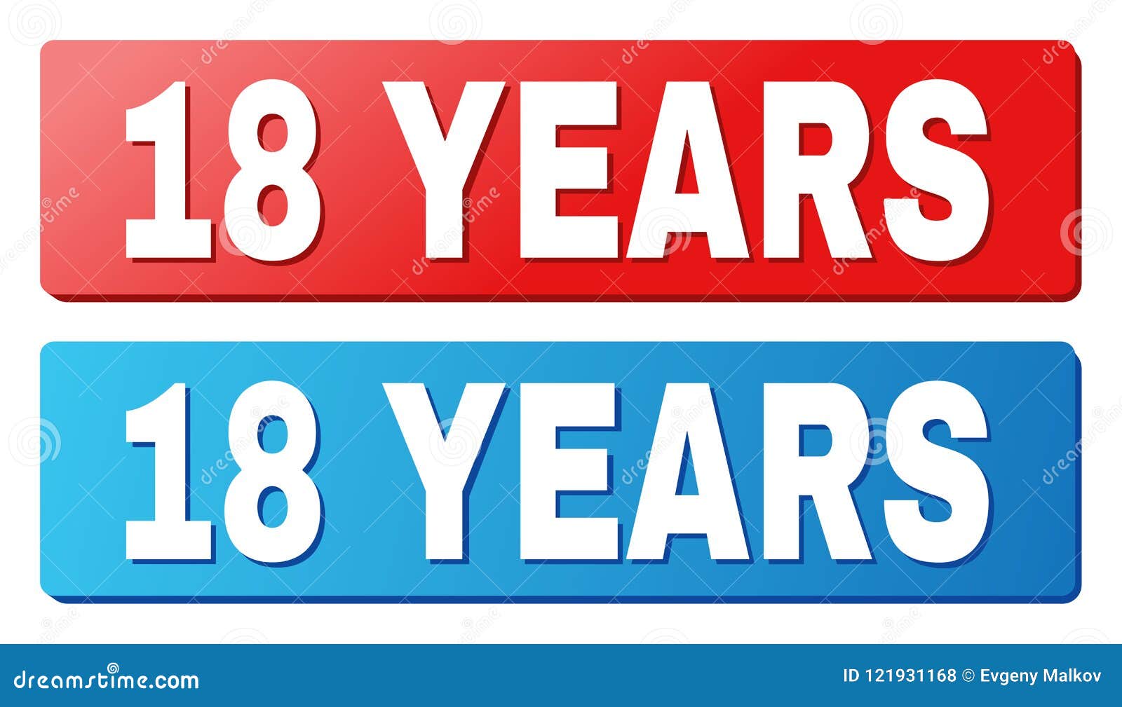 18 YEARS Text on Blue and Red Rectangle Buttons Stock Vector ...