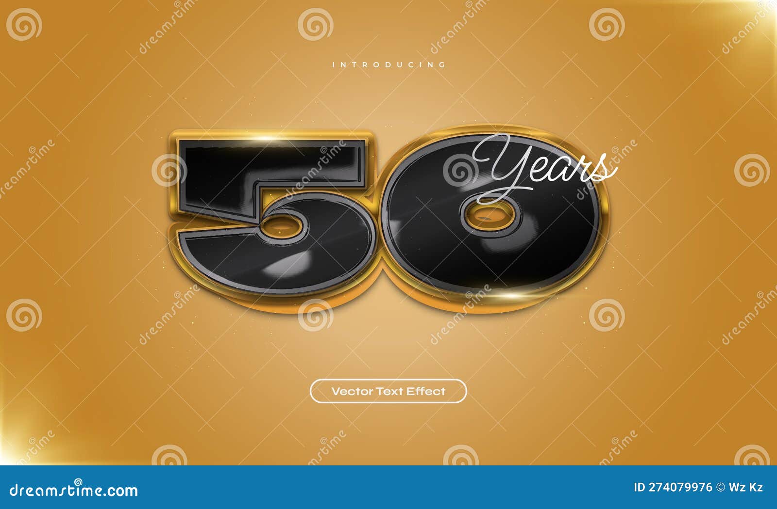 50 Years Text Style with 3D Black and Gold Effect Stock Vector ...