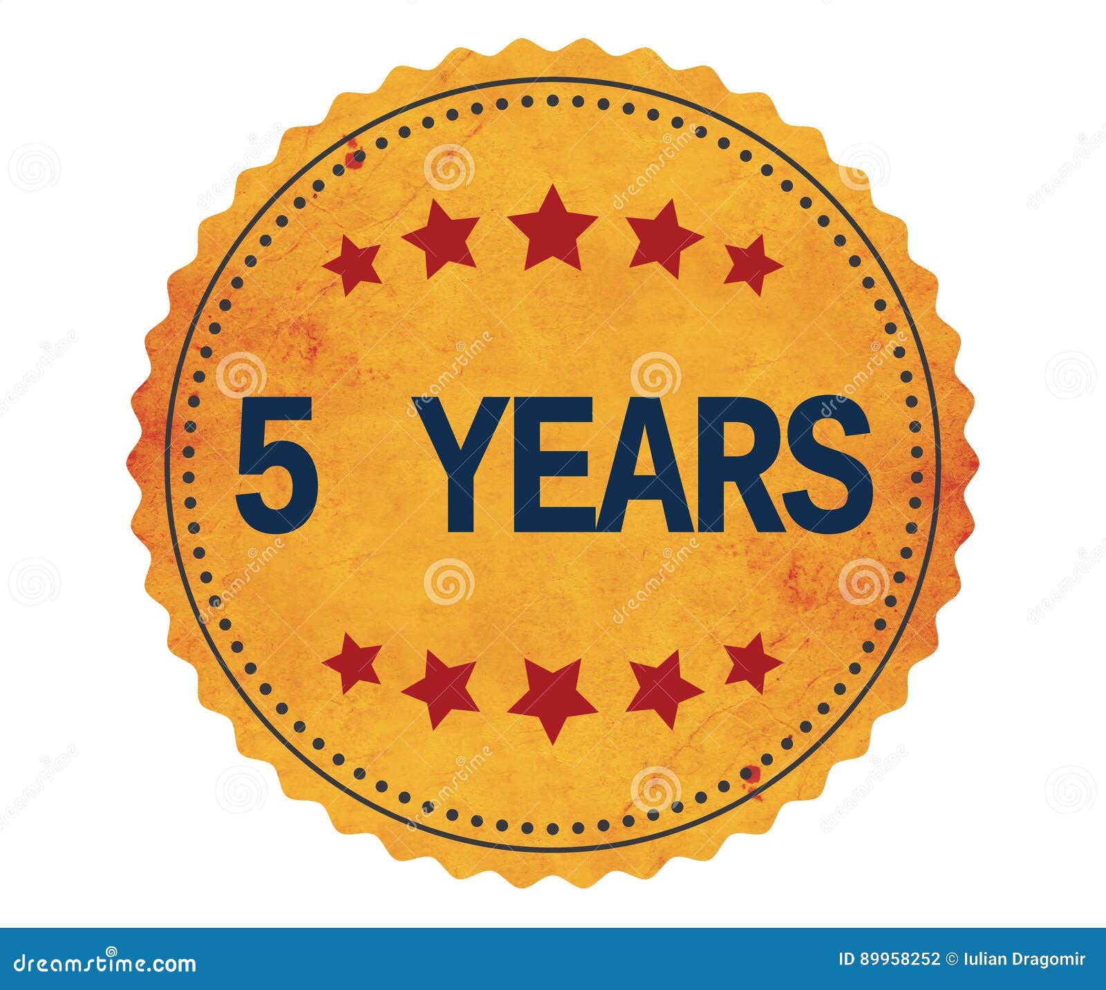 5-YEARS Text, on Vintage Yellow Sticker Stamp. Stock Illustration ...