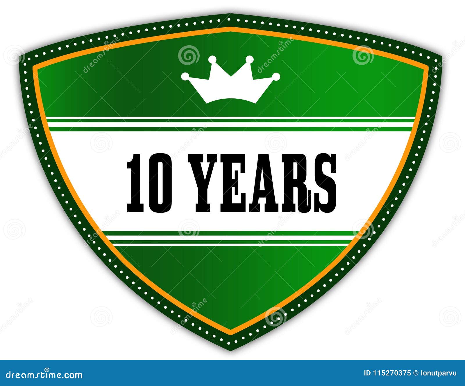 10 YEARS Written on Green Shield with Crown. Stock Illustration ...