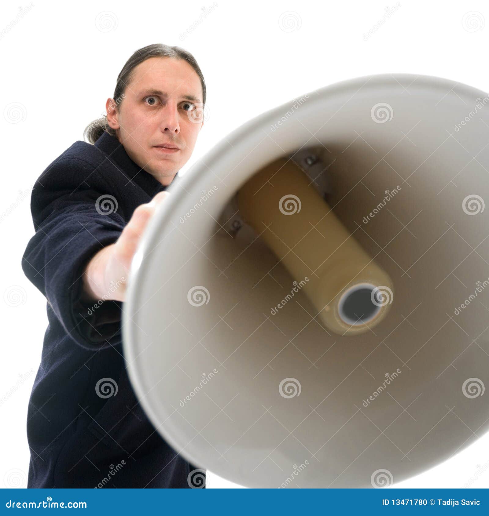 Yelling through megaphone stock photo. Image of speaker - 13471780