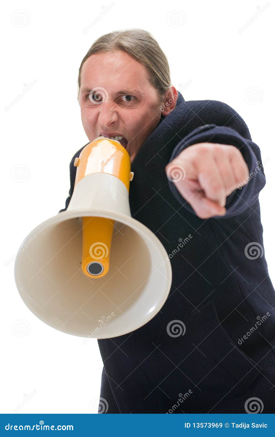 Yelling through megaphone stock image. Image of megaphone - 13573969