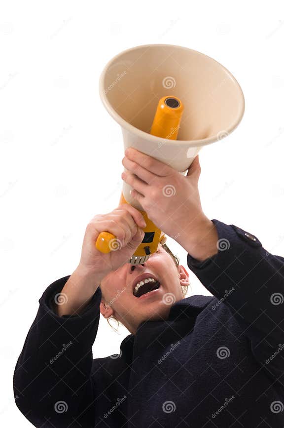Yelling through megaphone stock image. Image of speaker - 14481263