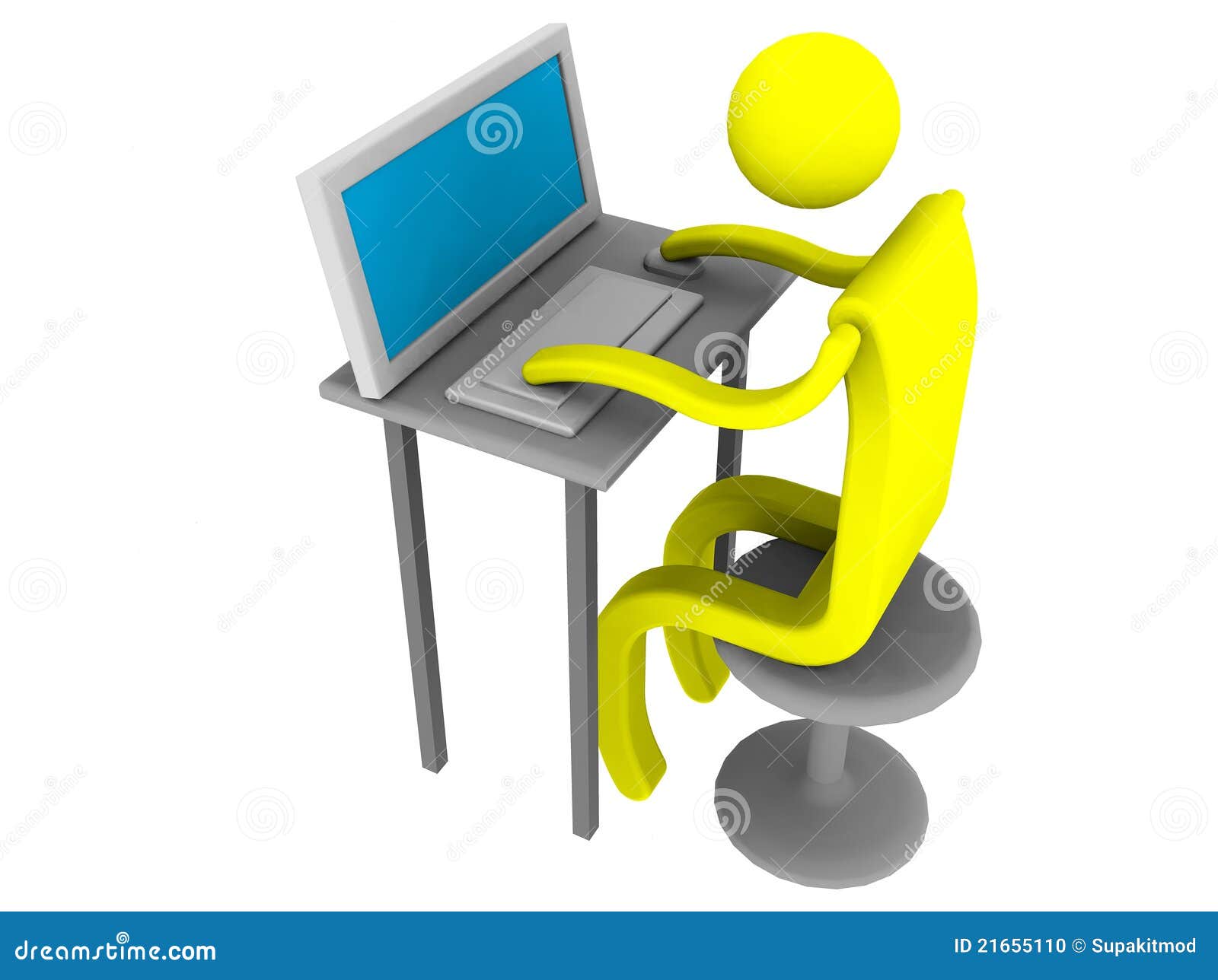 Yello man with PC stock illustration. Illustration of good - 21655110