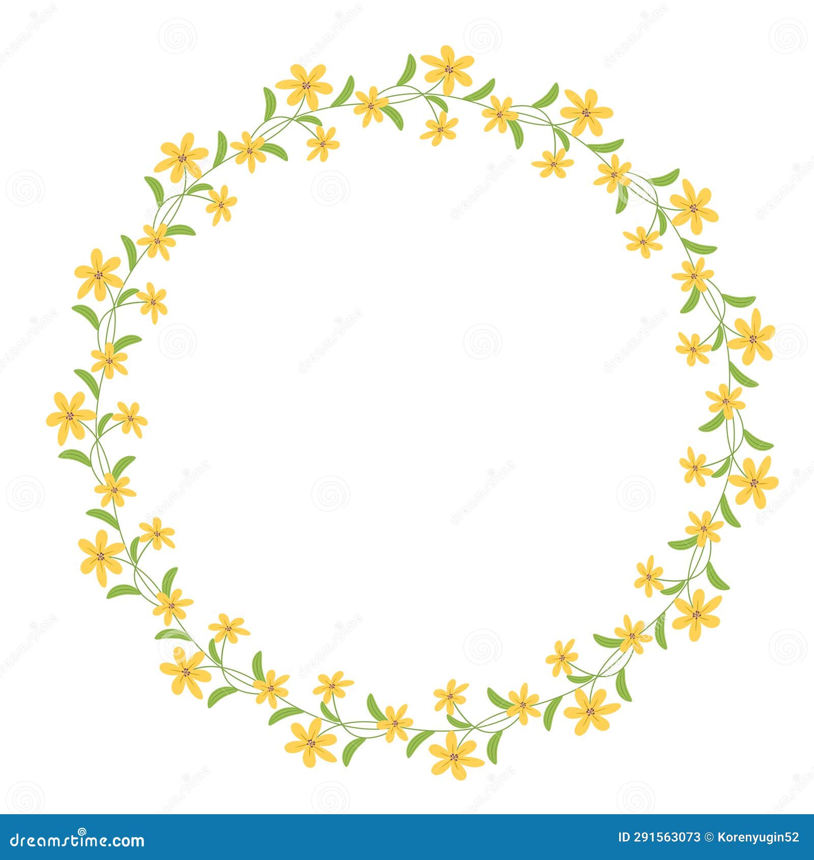 Yellow Abstract Art Drawn Flower Summer Round Frame Stock Vector ...