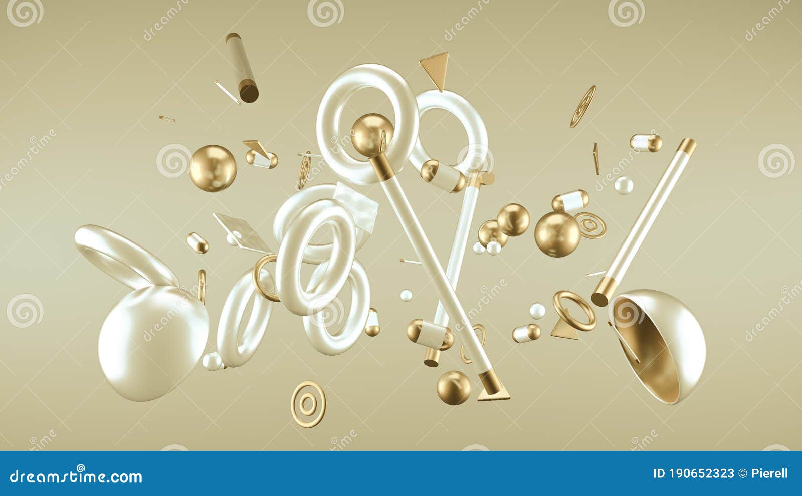 Yellow Abstract Minimalism Background with Flying Objects and Shapes ...