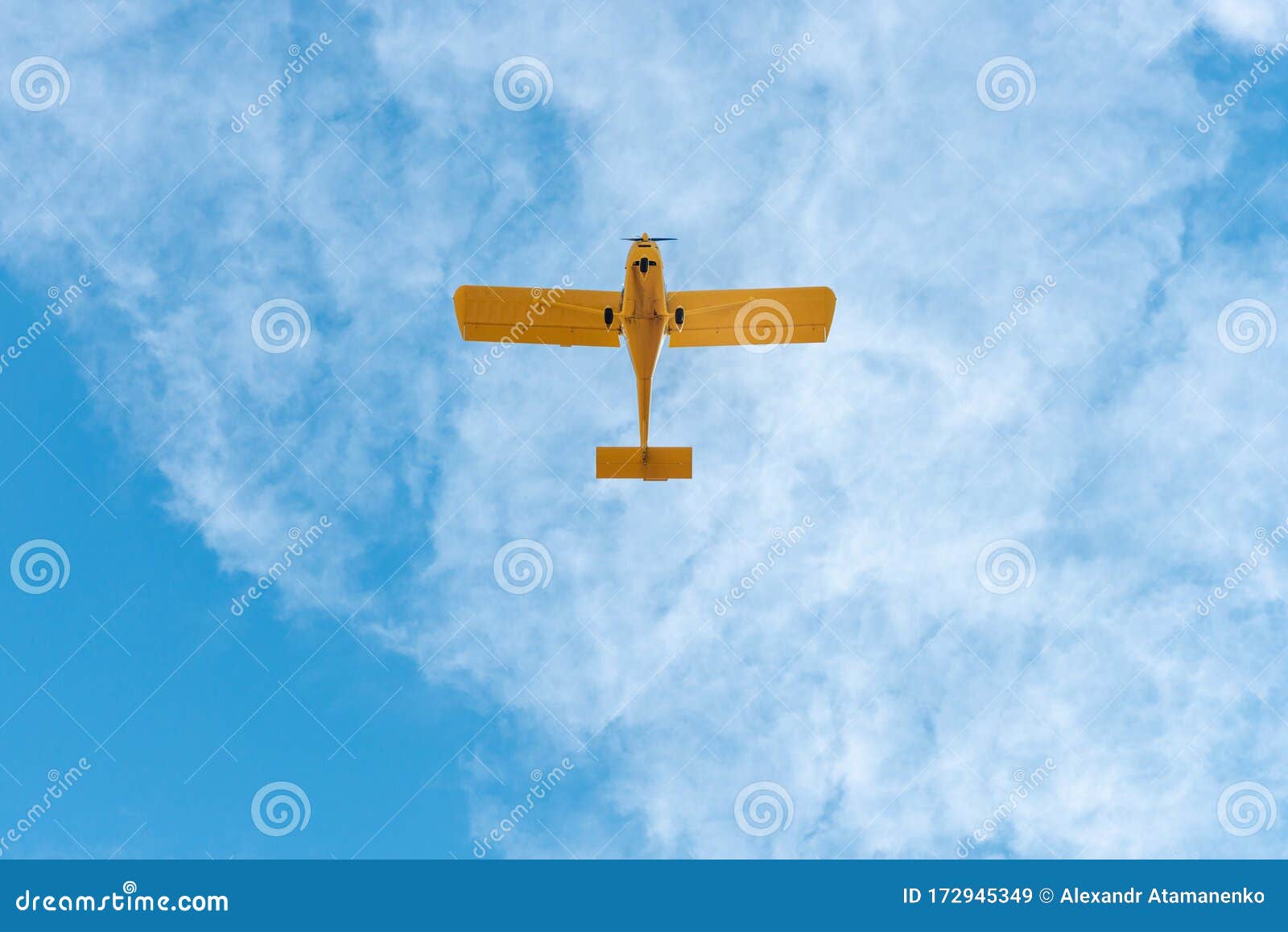 Yellow Airplane in the Blue Sky Stock Image - Image of travels ...