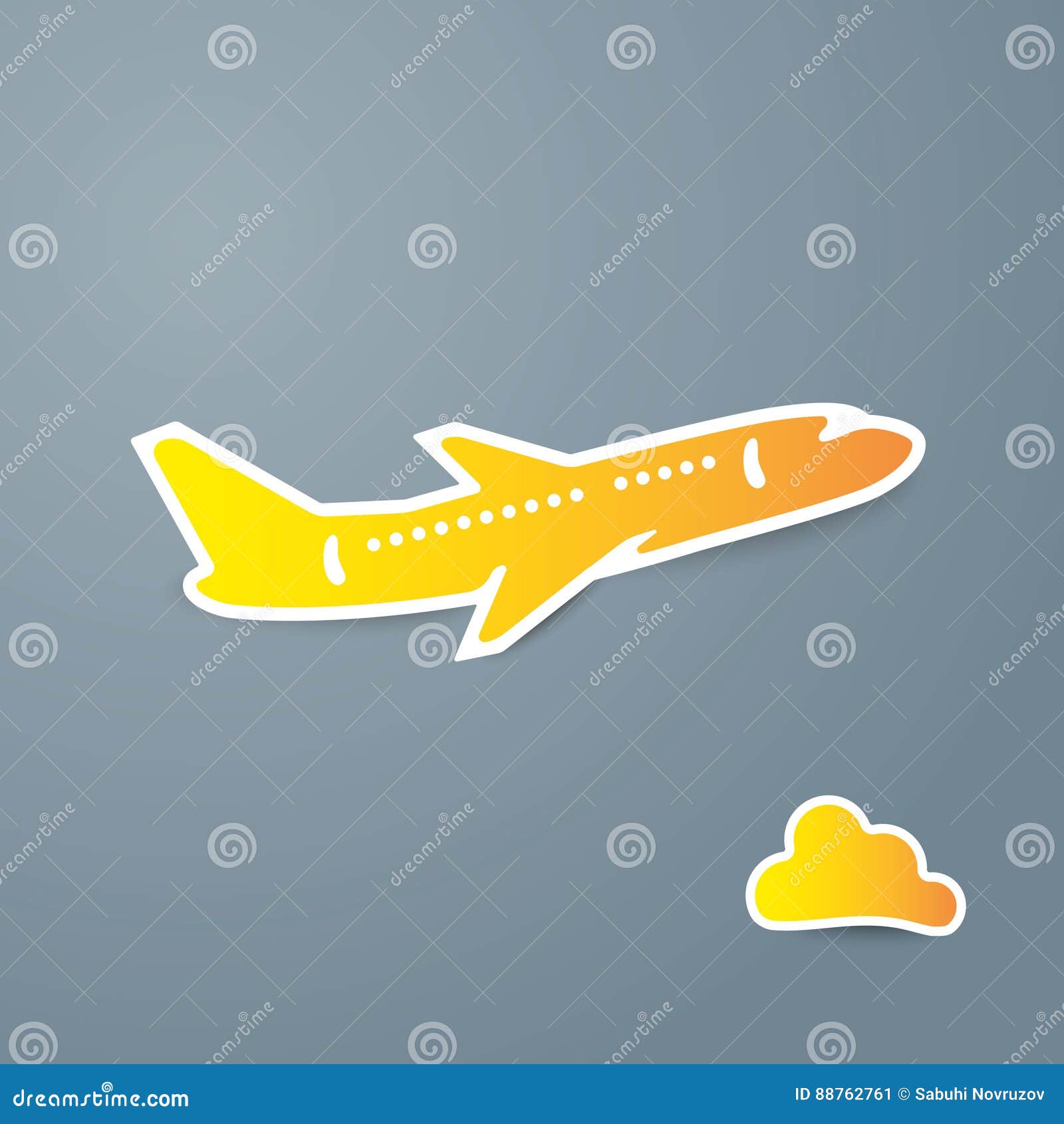 Yellow Airplane and Cloud Icon on Grey Background Vector Illustration ...
