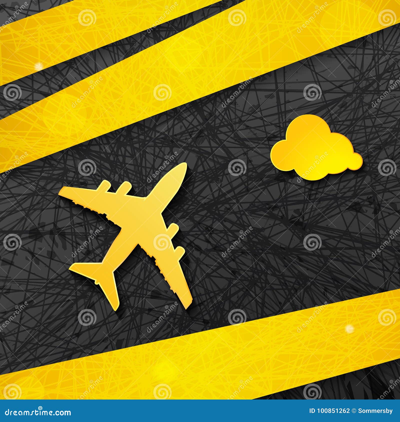 Yellow Airplane With Cloud Vector Illustration | CartoonDealer.com ...